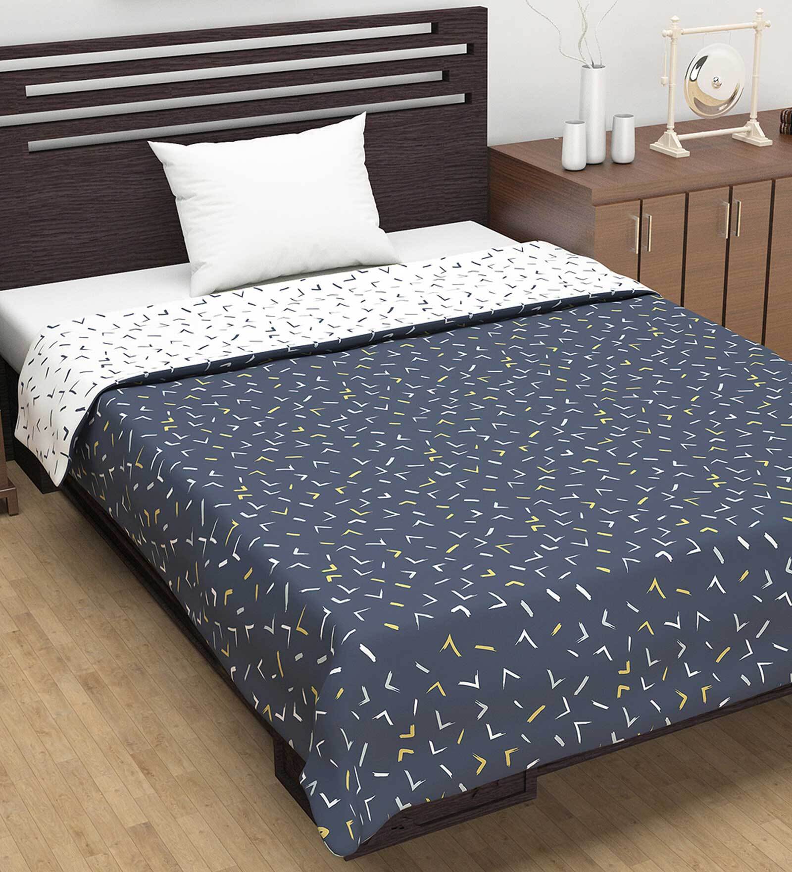 Buy Blue Abstract Polyester 120 GSM Single Bed Reversible Dohar at 73% ...