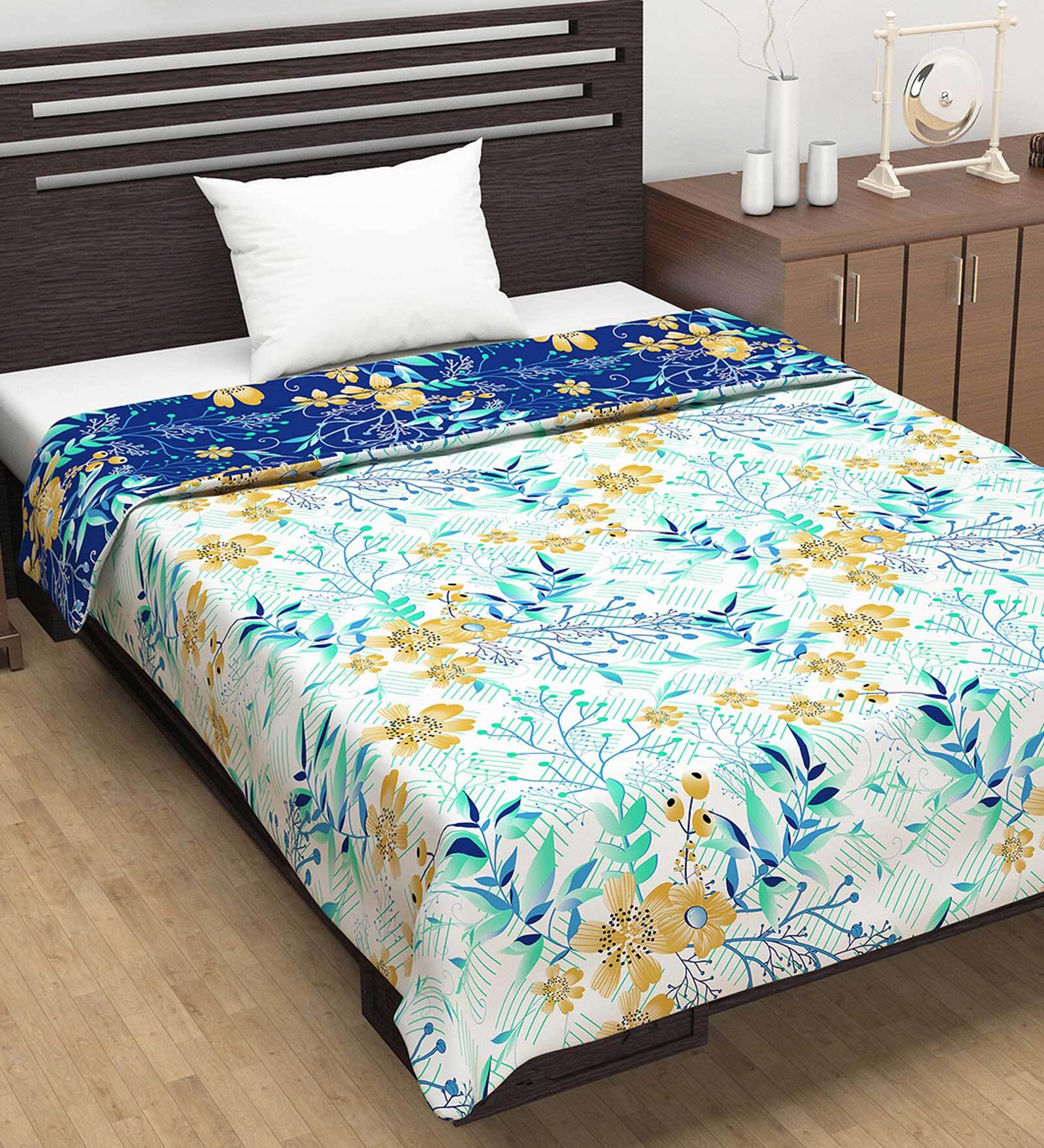 Buy Blue Floral Polyester 120 GSM Single Bed Reversible Dohar by Divine ...