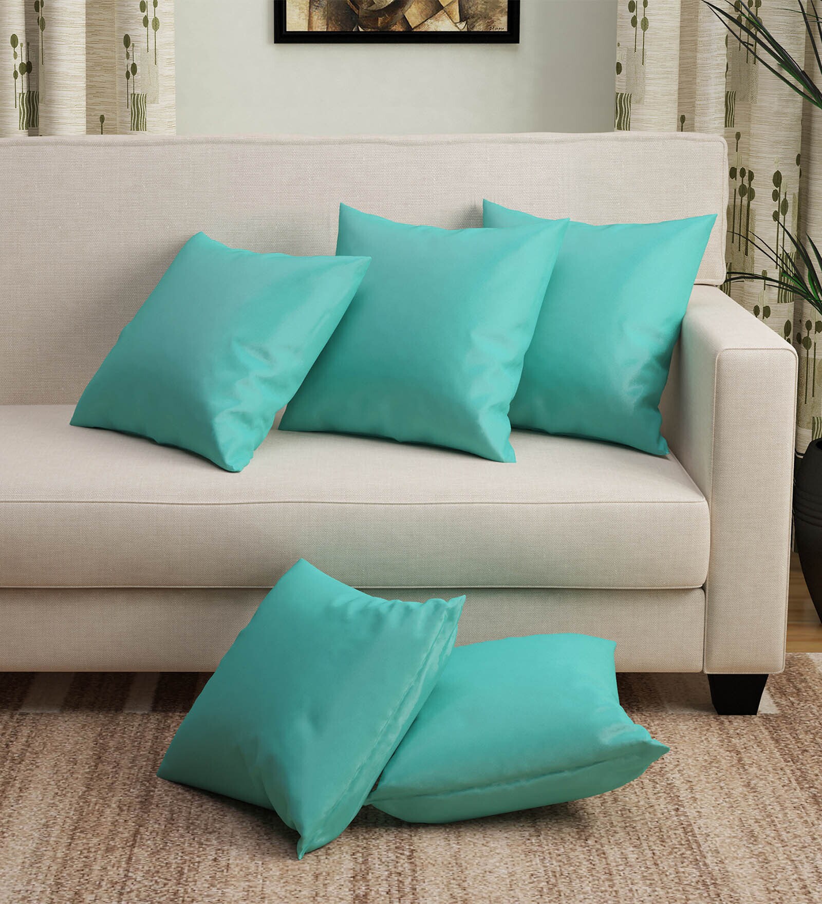 Buy Blue Polyester Solid 16x16 inches Cushion Covers (Set of 5) at 60% ...