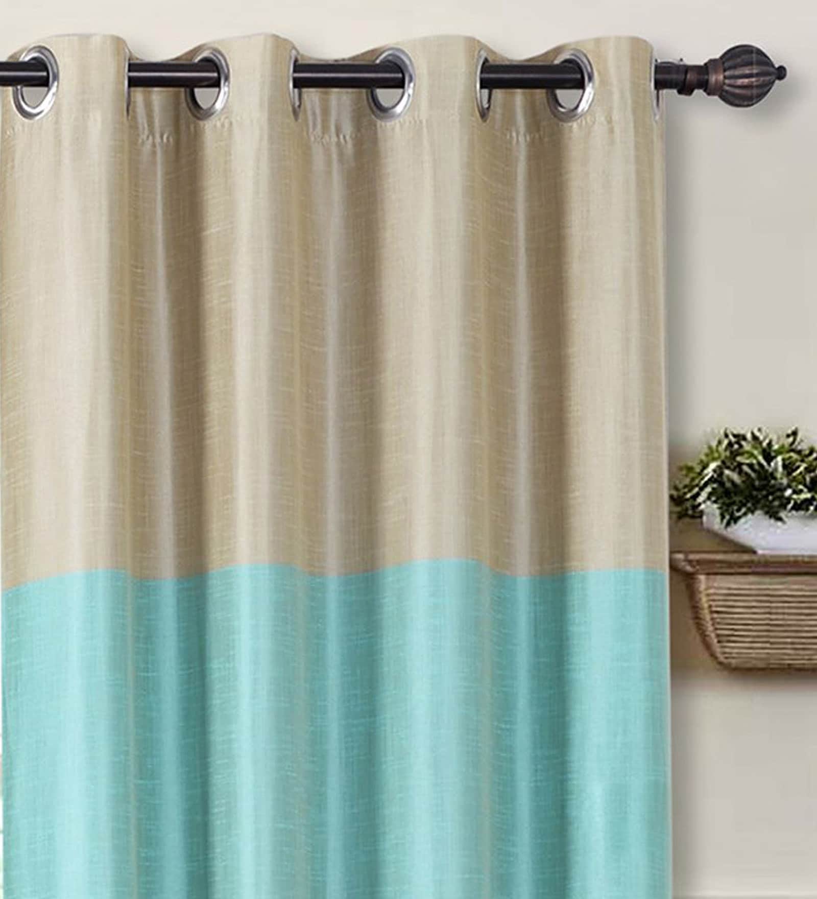 Buy Blue Polyester Solid Colour Window Curtain by Deco Window Online ...