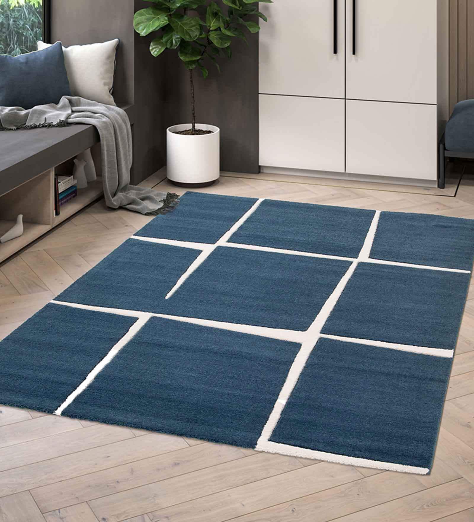 Buy Blue Polypropylene Geometrical 4 x 6 Feet Machine Made Carpet at 6% ...