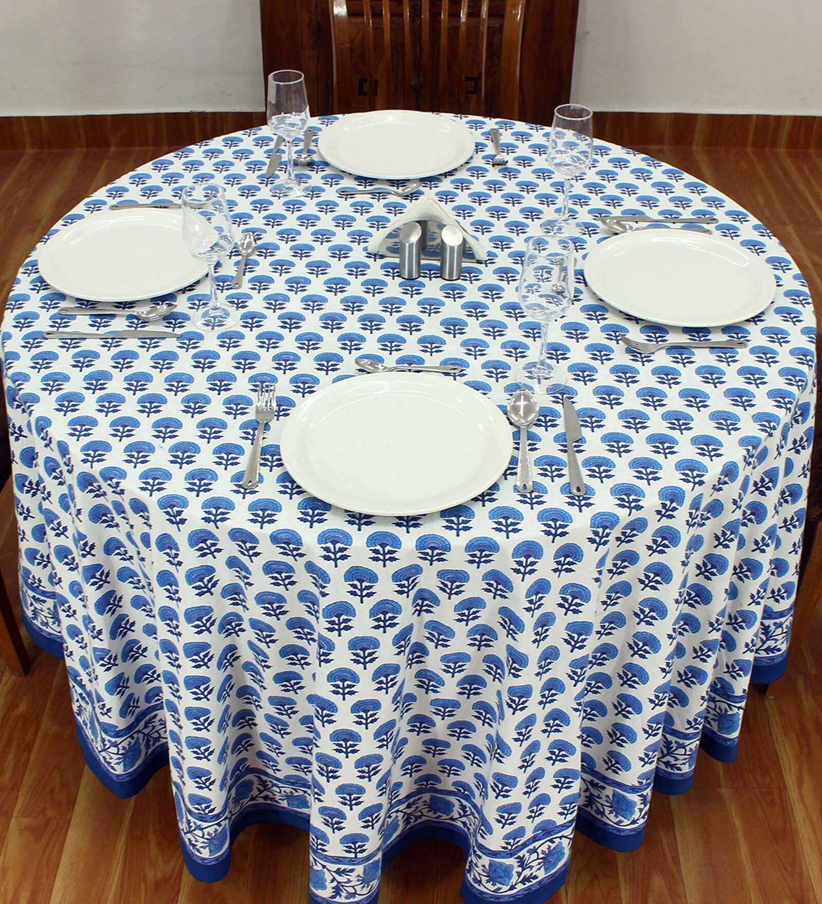 Buy Tarragon (90x90) Blue & White Cotton Table Cloth at 26% OFF by Home ...
