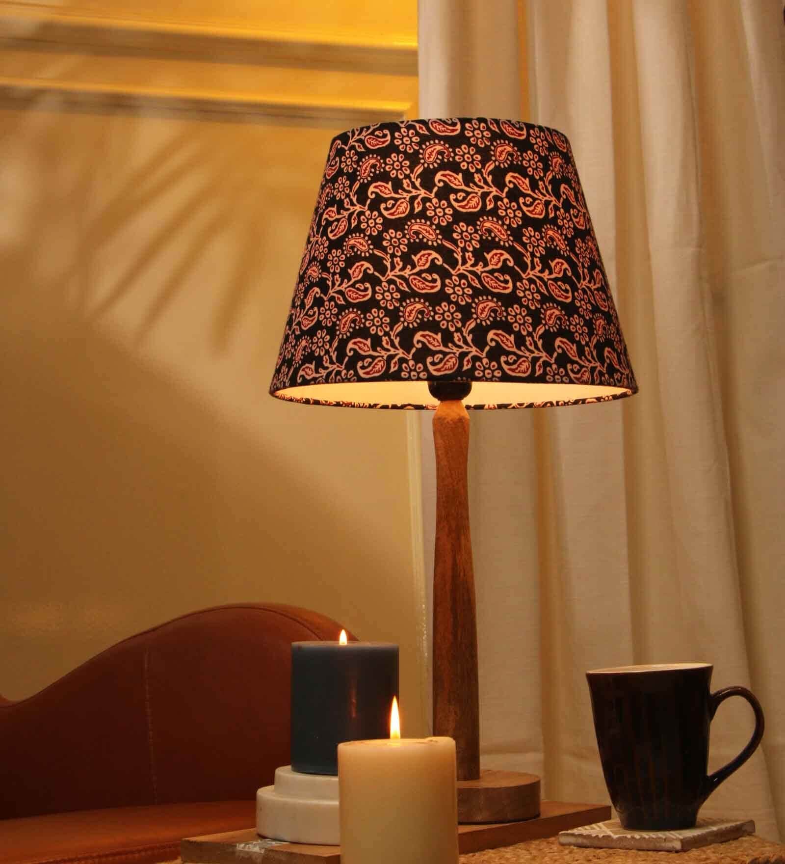 Buy Classic E27 Holder Wooden Base Table Lamp (Brown Base) with Fabric ...