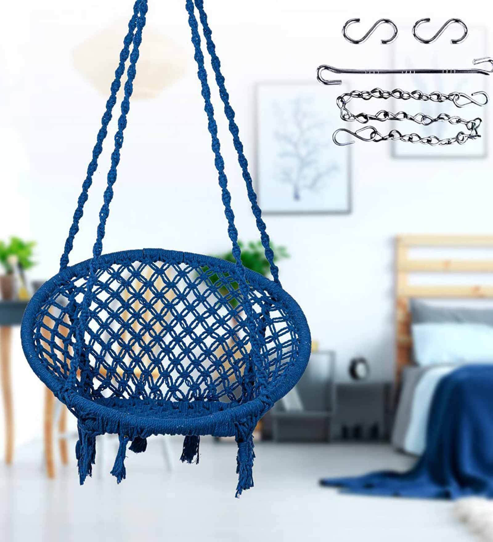 Buy Round Fabric Swing in Blue Colour with chain at 14% OFF by Swingzy ...