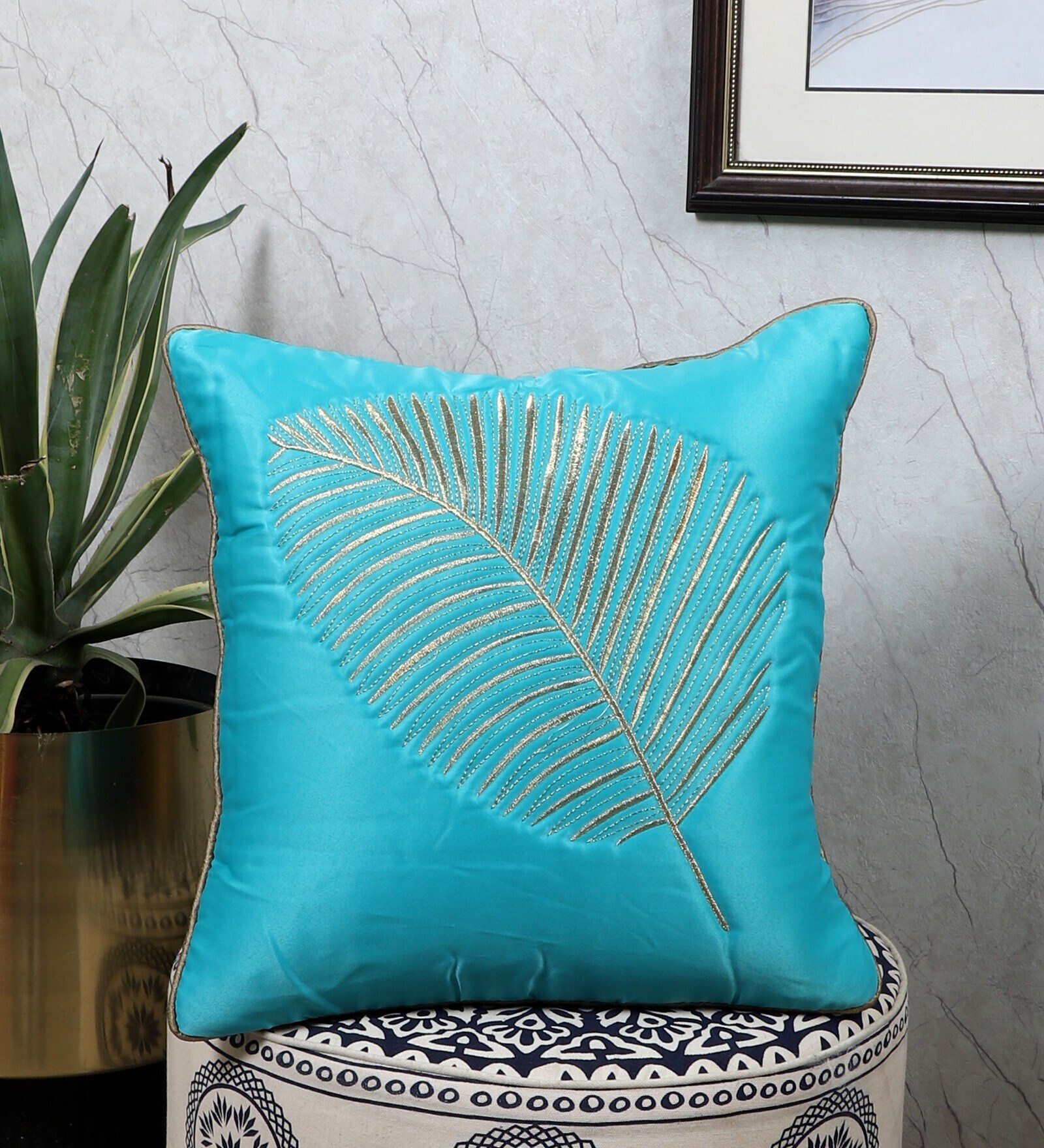 Buy Blue Satin Textured 16x16 inches Cushion Covers (1 Pc) at 38% OFF ...