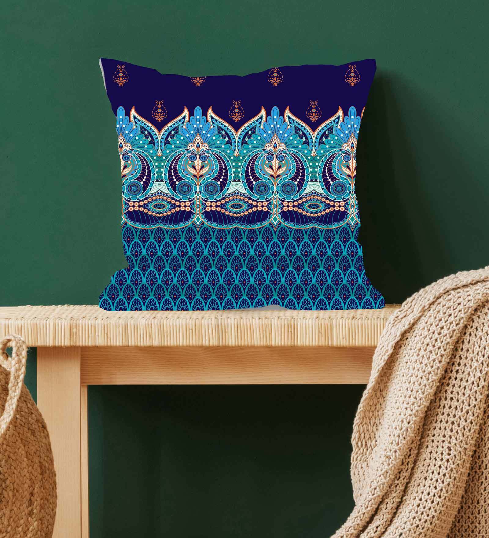 Buy Blue & Voilet Traditional Satin 16 x 16 Inches Cushion Cover by ...