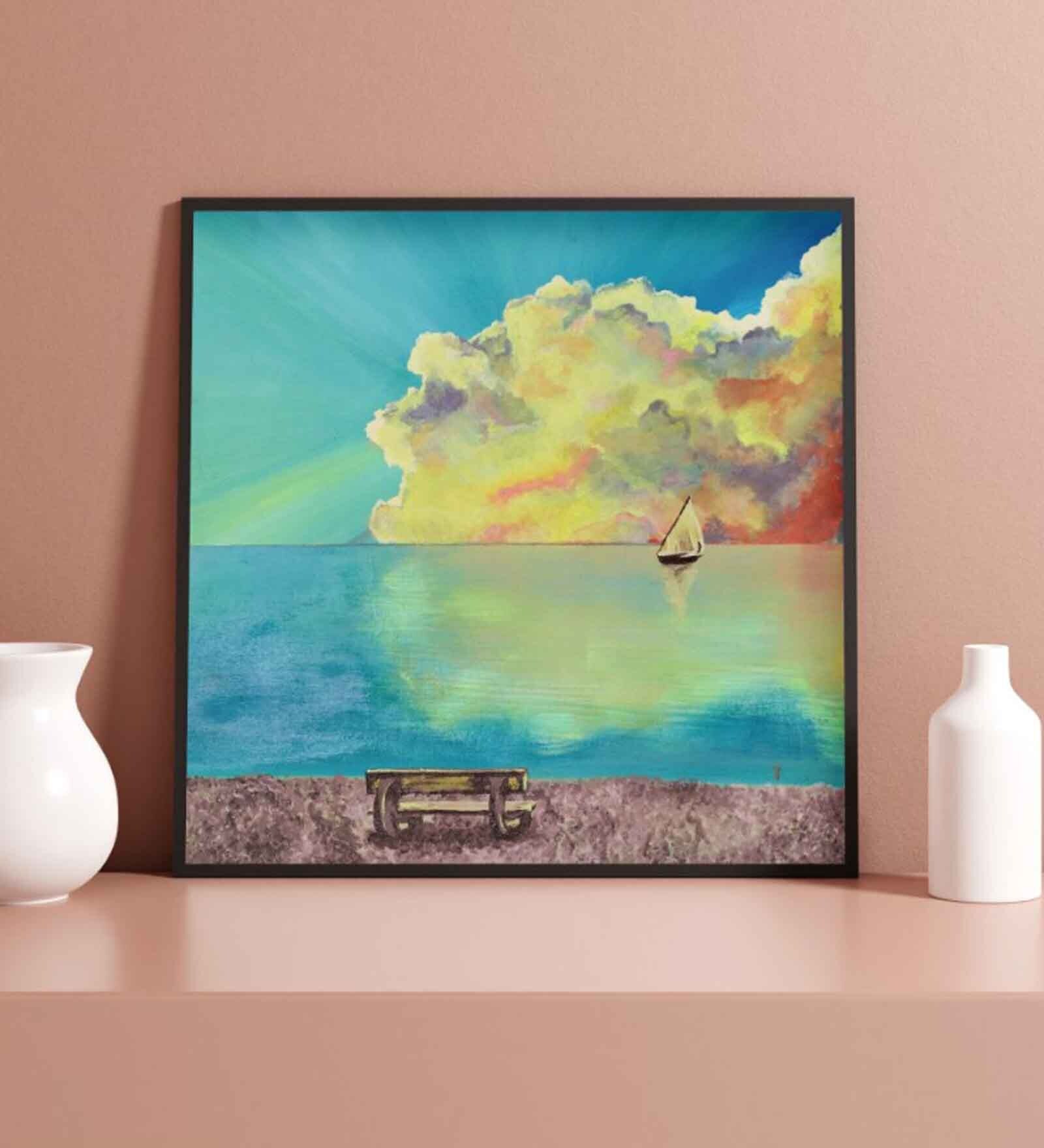 Buy Blue Sea View Canvas Original Wall Painting at 20% OFF by Saffron ...