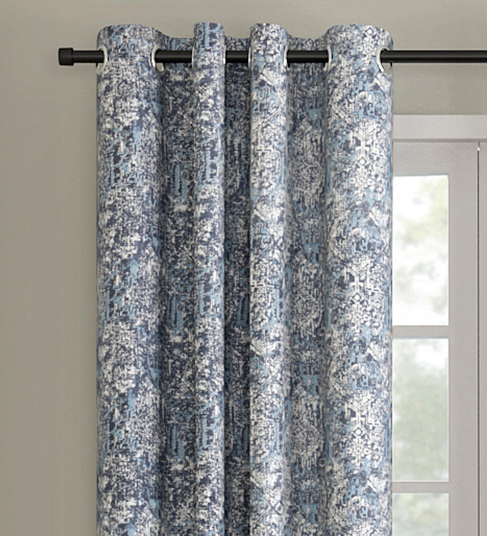 Buy Blue Traditional Cotton 5 Ft Light Filtering Eyelet Window Curtain ...