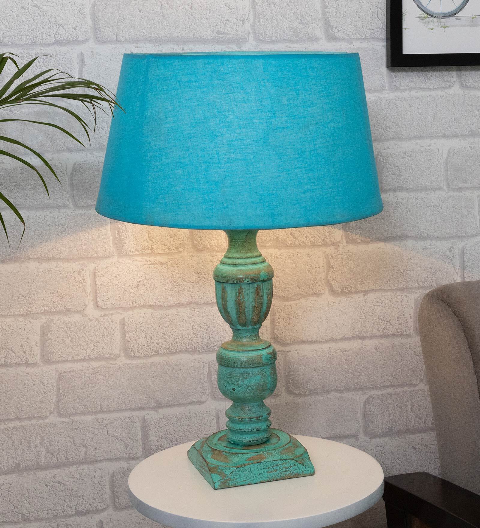 Buy Blue Shade Table Lamp With Wooden Base By Homesake at 70% OFF by ...