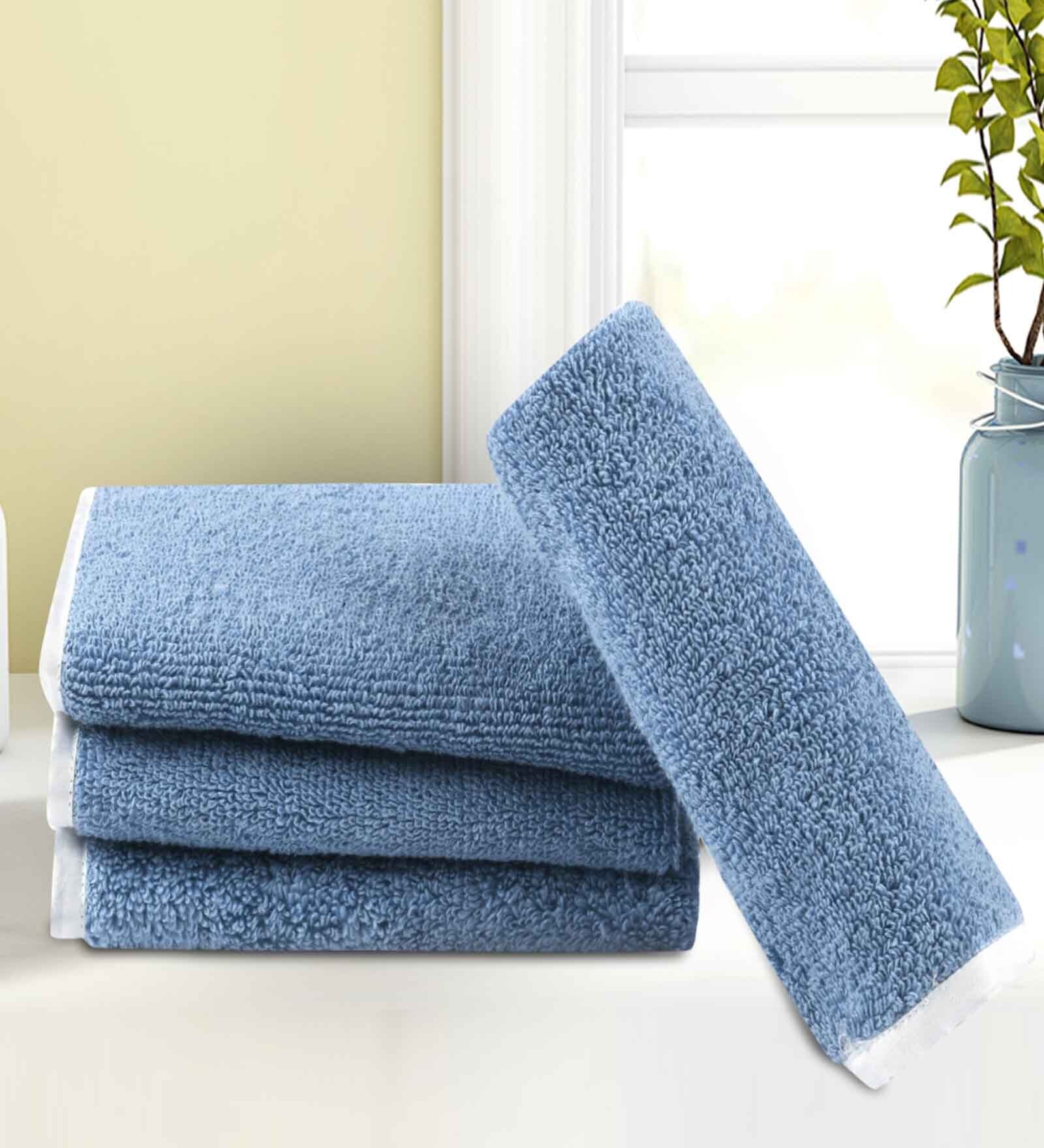 Buy Blue Solid 500 GSM Cotton Face Towels (Set of 4) by LUSH & BEYOND ...