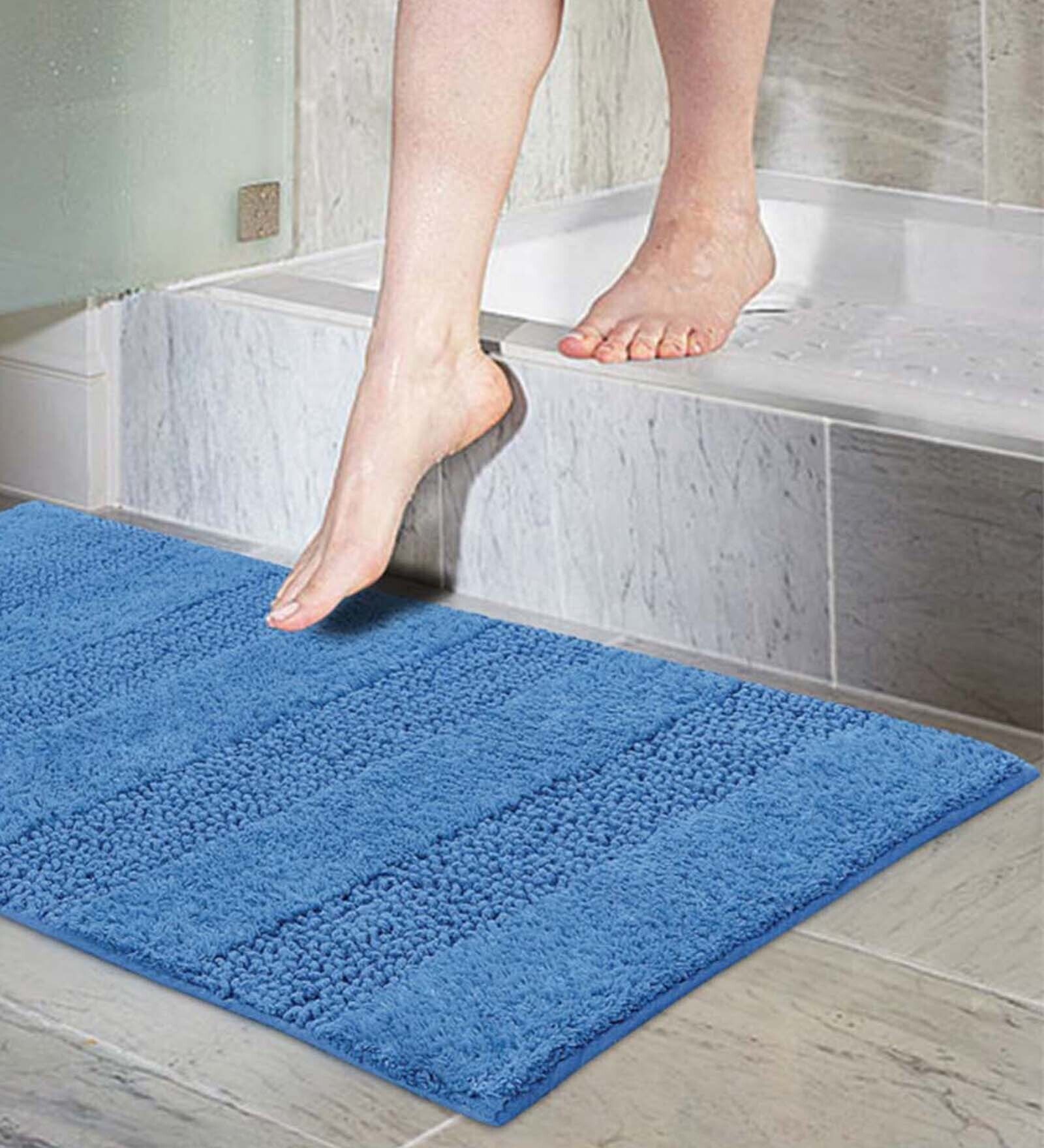 Buy Blue Striped Cotton 27 x 20 Inches AntiSkid Bath Mat at 5% OFF by ...