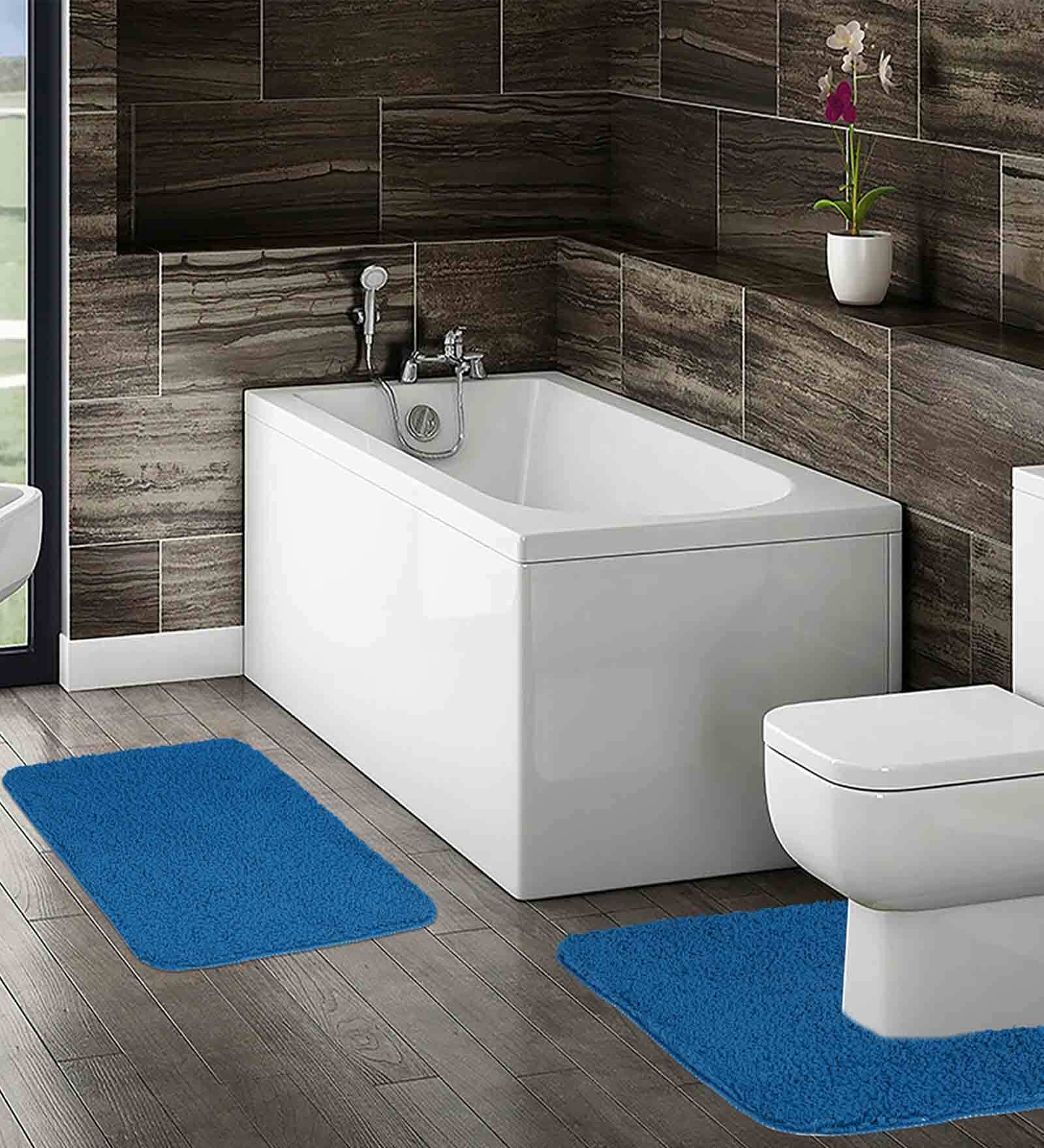 Buy Blue Solid Polyester AntiSkid Bathmat & Contour Mat by Obsessions ...