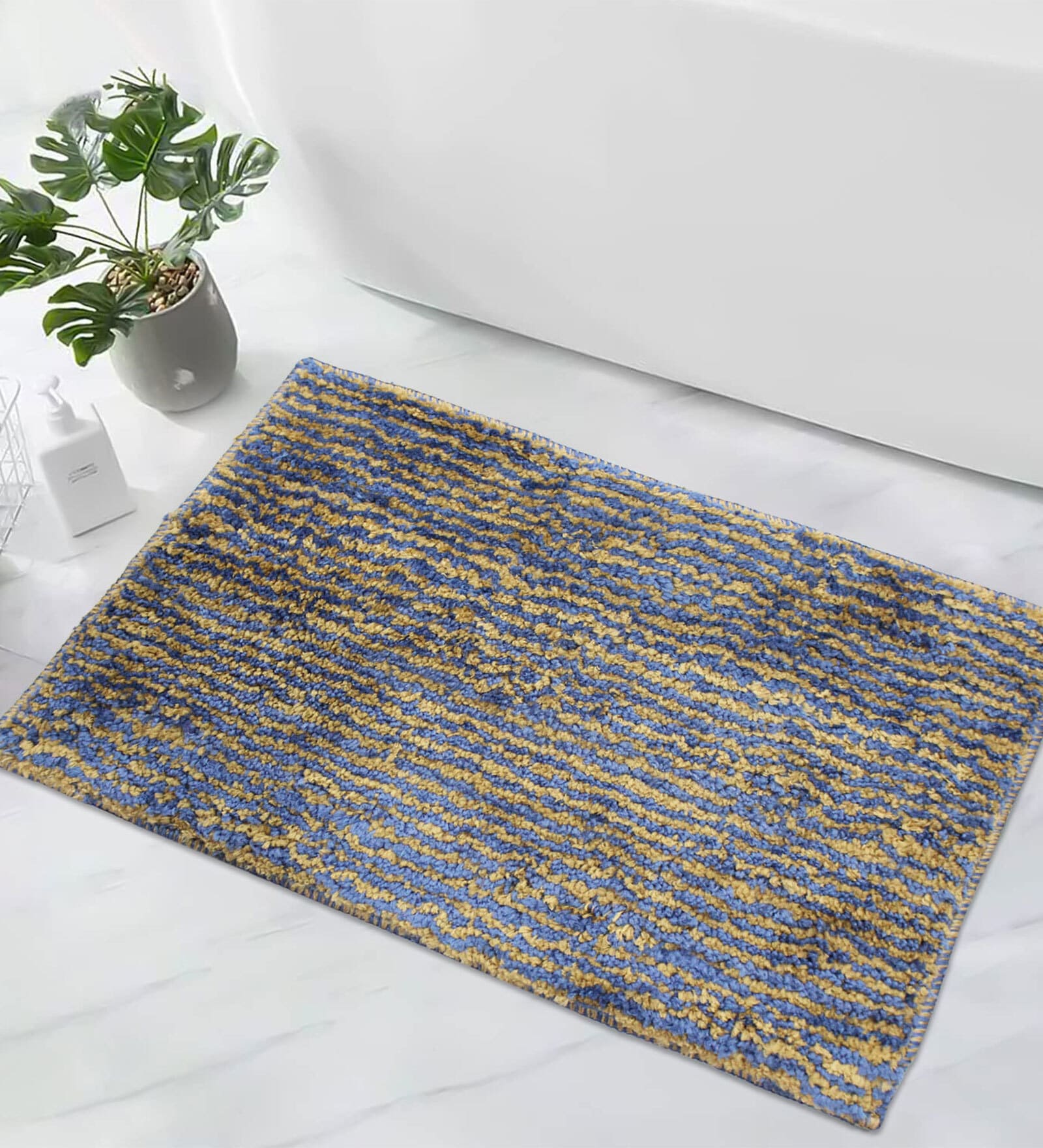 Buy Blue Stripe Microfiber 23x15 Inches Super Soft Bath Mat By Luxe ...