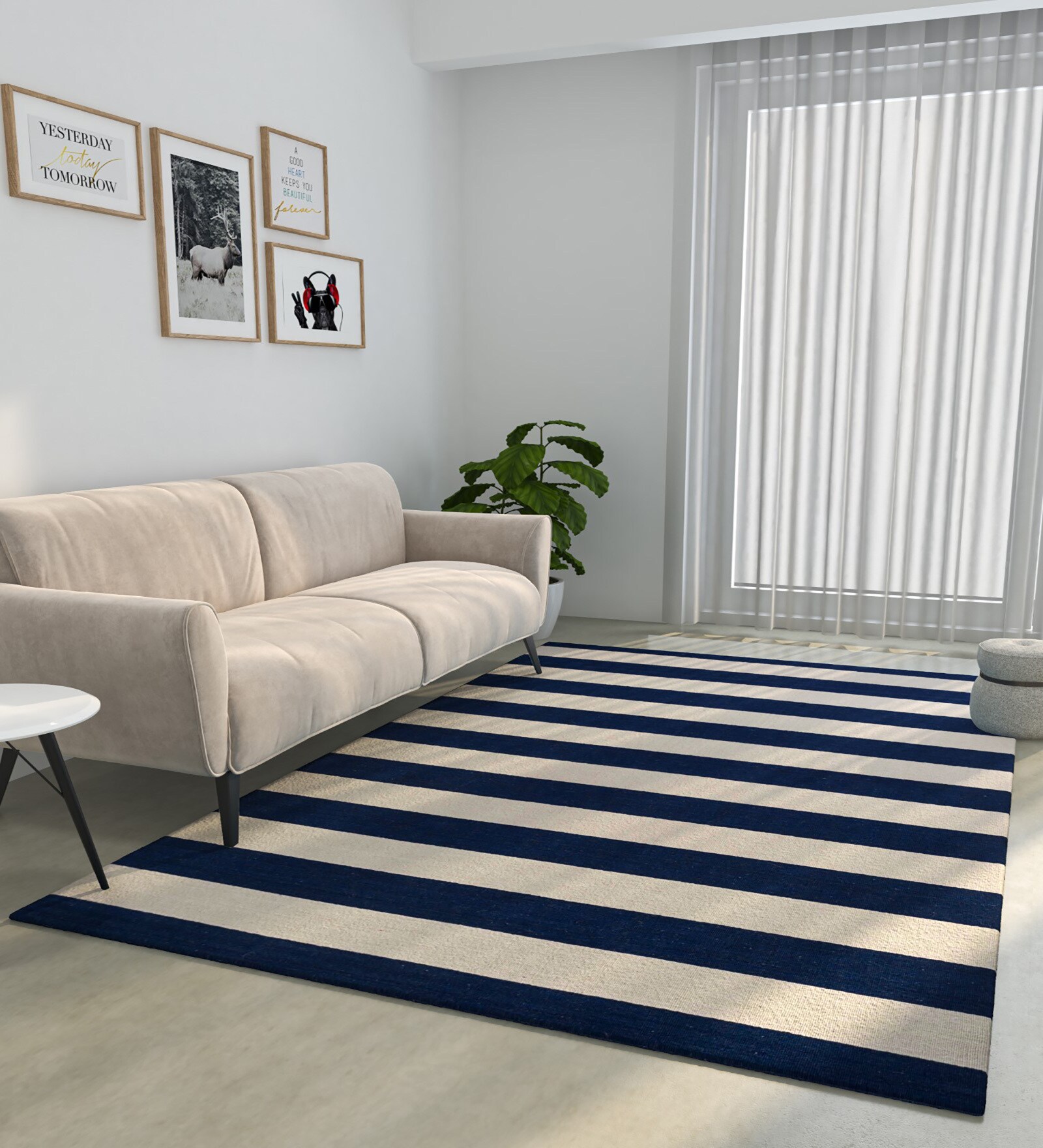 Buy Blue Striped Wool 5 ft X 8 ft Hand Woven Carpet by Jaipur Rugs at 5 ...