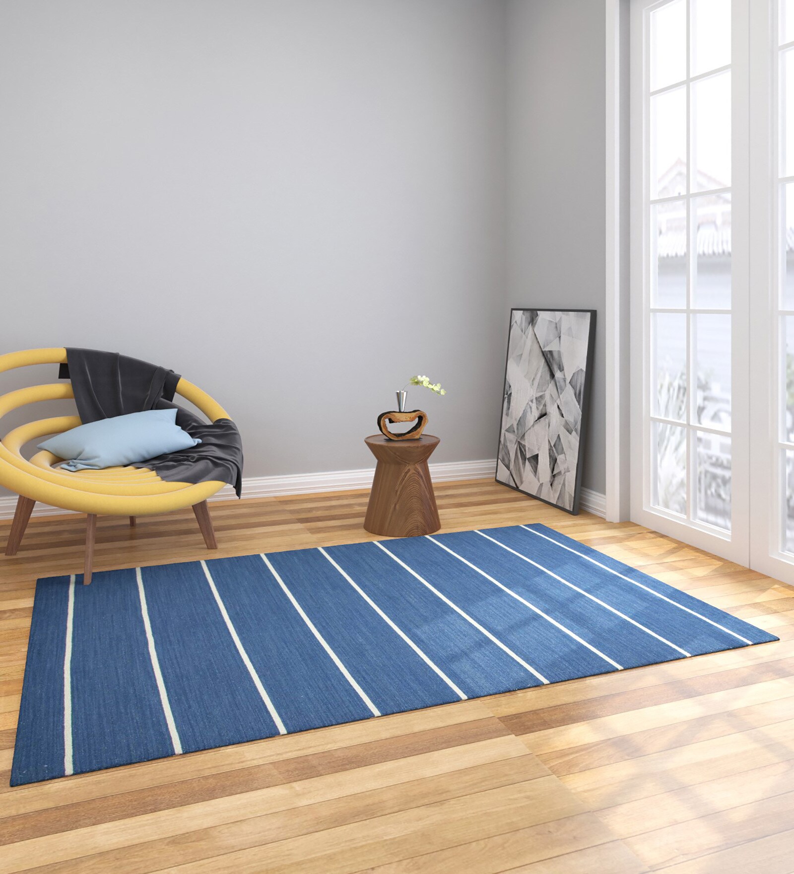 Buy Blue Striped Wool 5 ft X 8 ft Hand Woven Carpet by Jaipur Rugs at 5 ...