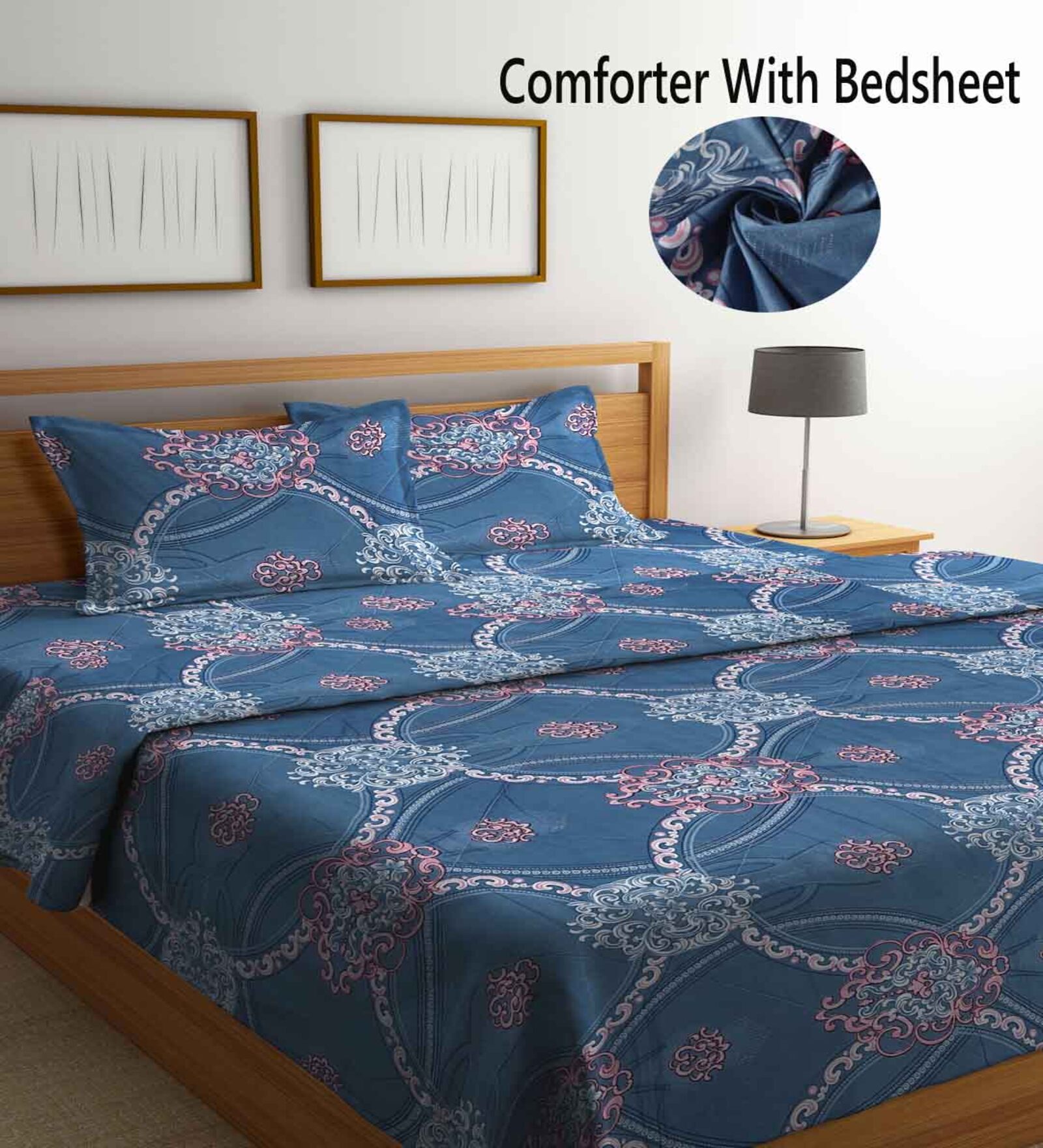 Buy Blue Traditional 210 TC Poly Cotton (Set of 4) Double Bed Bedding ...