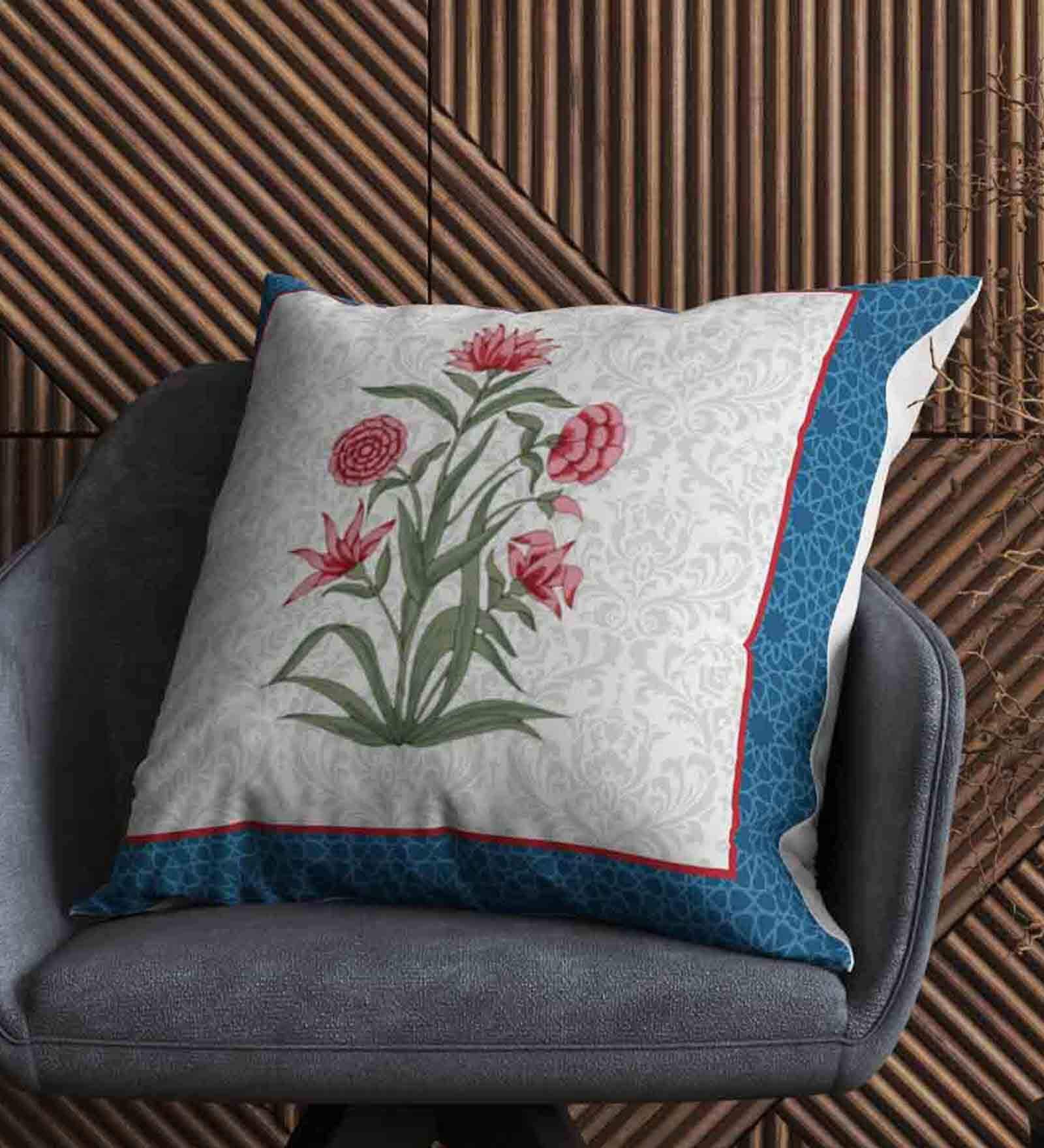Buy Blue Jaali Velvet Blend Florals 16x16 inches Cushion Covers 1 Pc at ...