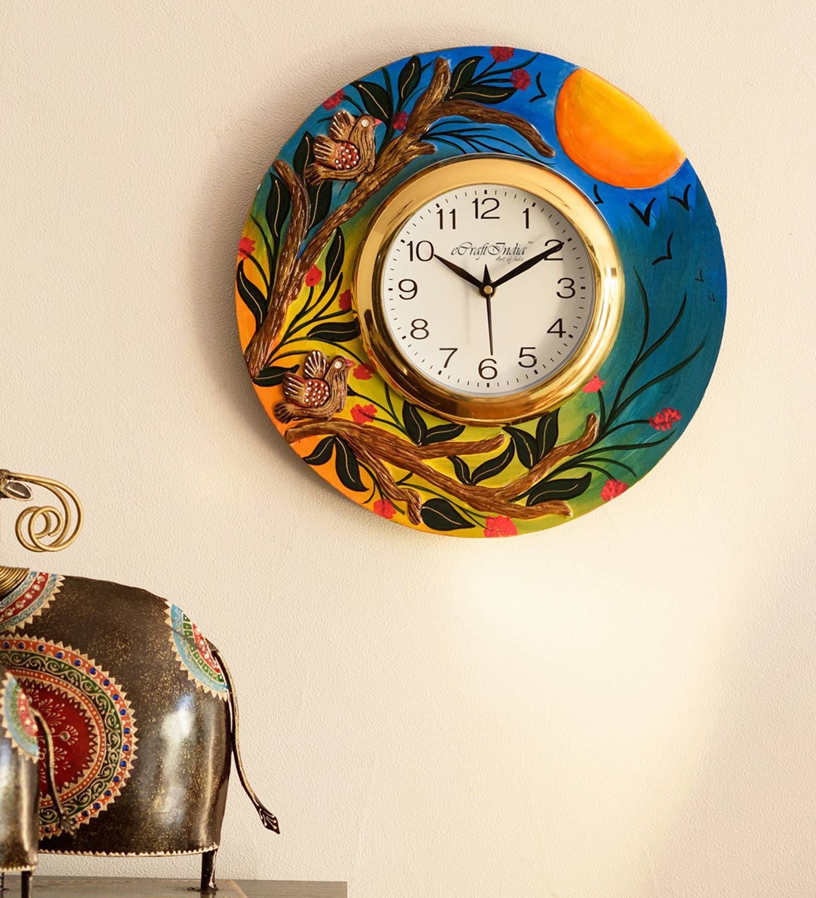Buy Blue Solid Wood Analog Sunrise Wall Clock at 38% OFF by eCraftIndia ...