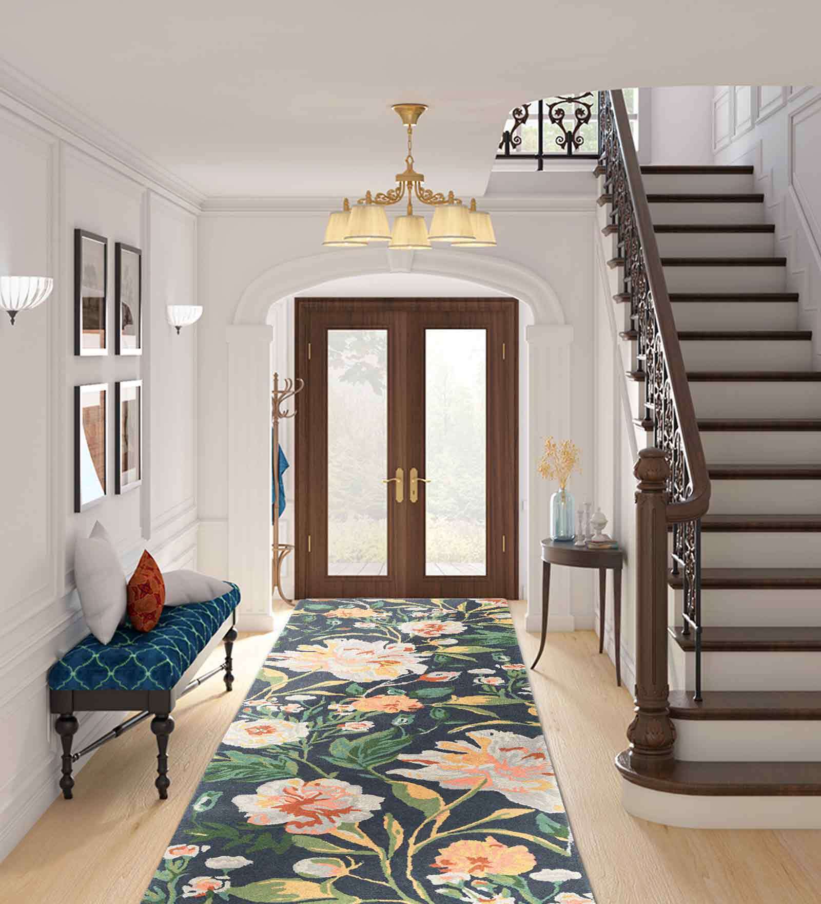 Buy Navy Blue Wool Floral 2 x 8 Feet Hand Tufted Carpet at 30% OFF by ...