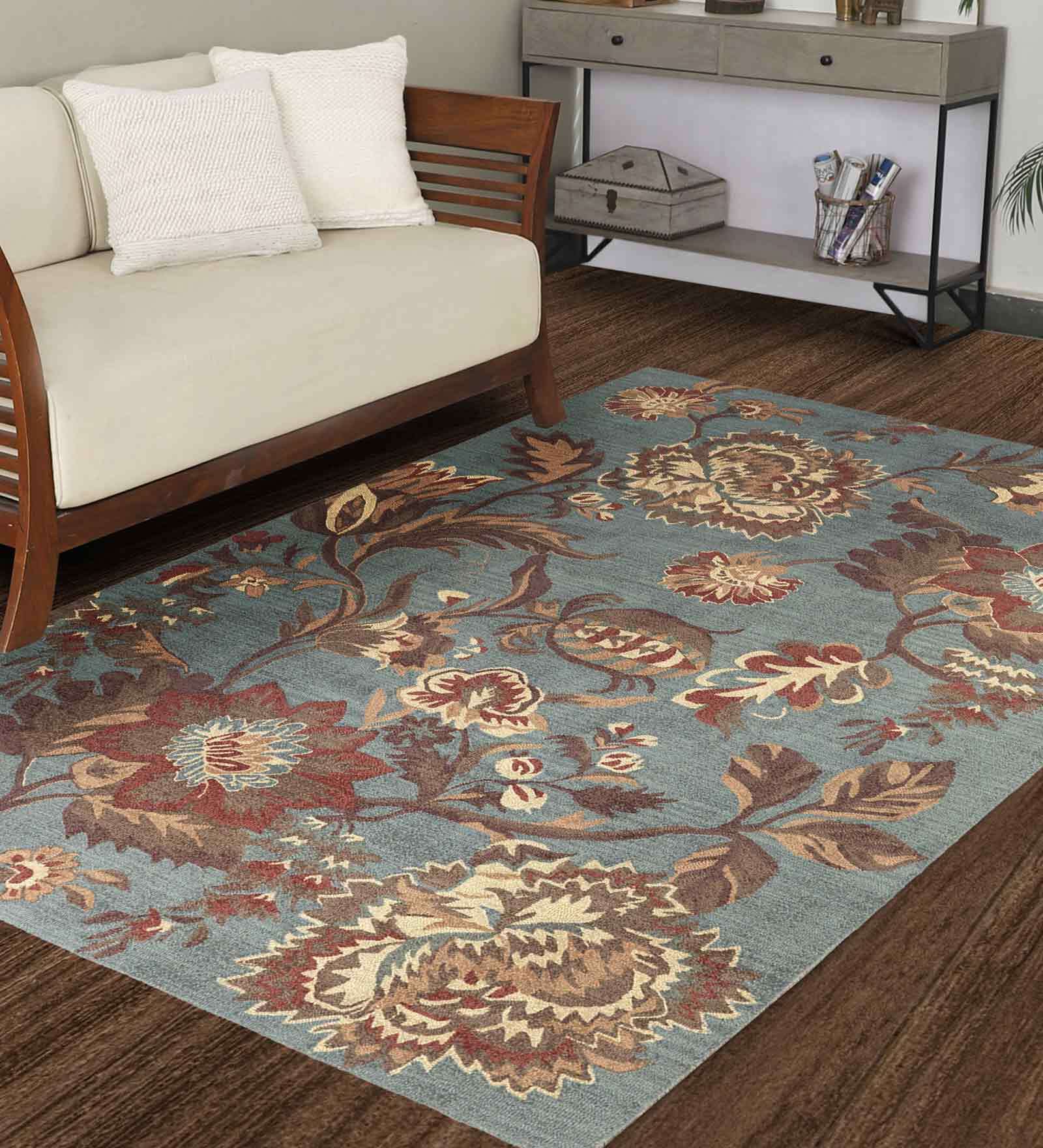 Buy Blue Wool Floral 8 x 10 Feet Hand Tufted Carpet at 30% OFF by ...