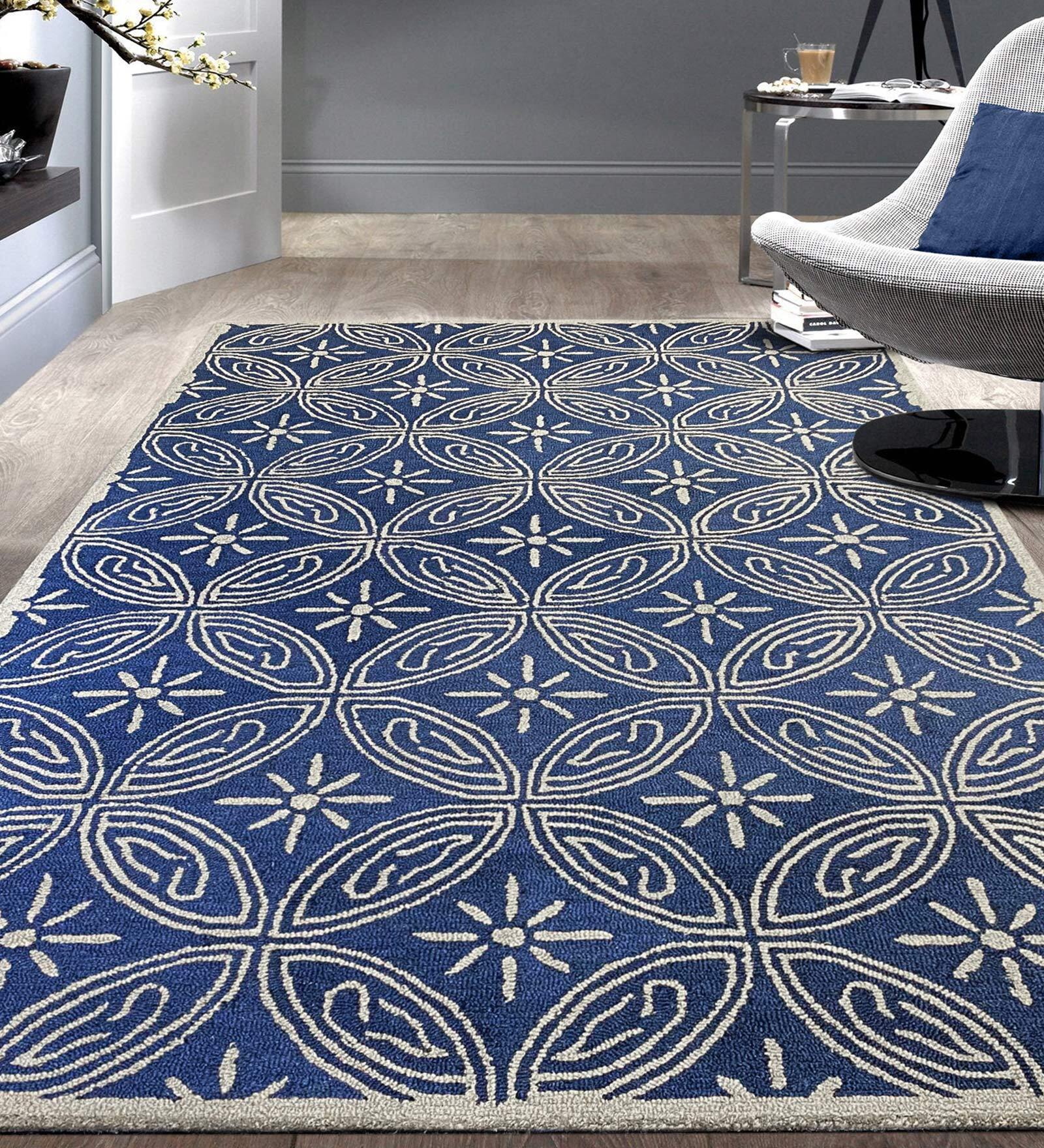 Buy Blue Abstract Wool 5 ft x 7 ft Hand Tufted Carpet at 10% OFF by ...