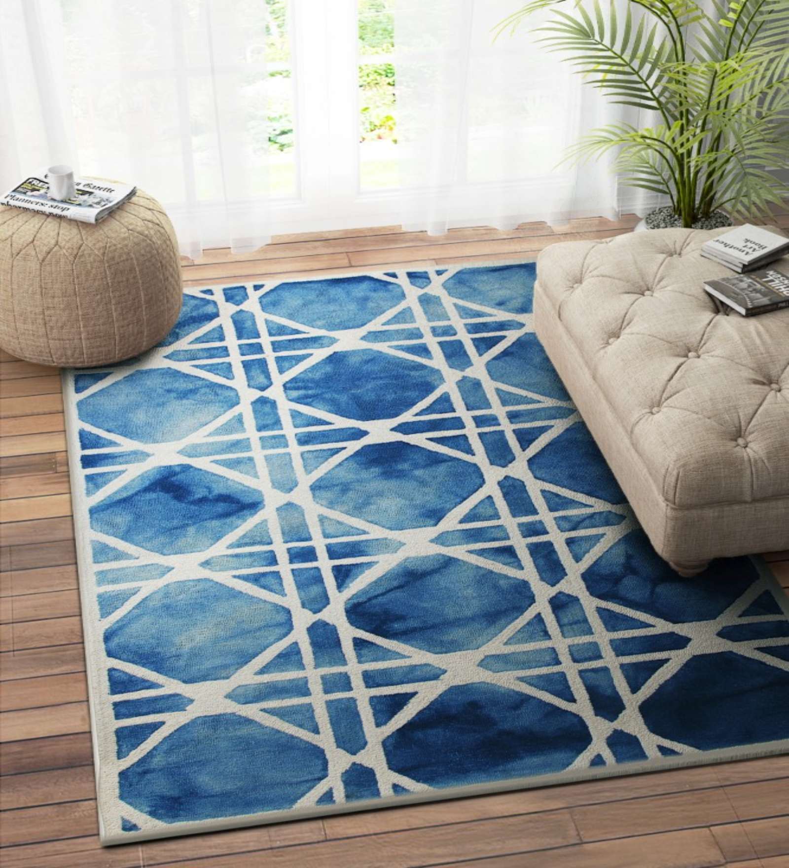 Buy Blue Wool Dip Dyed 8 x 5 Feet Hand Tufted Carpet By Imperial Knots ...