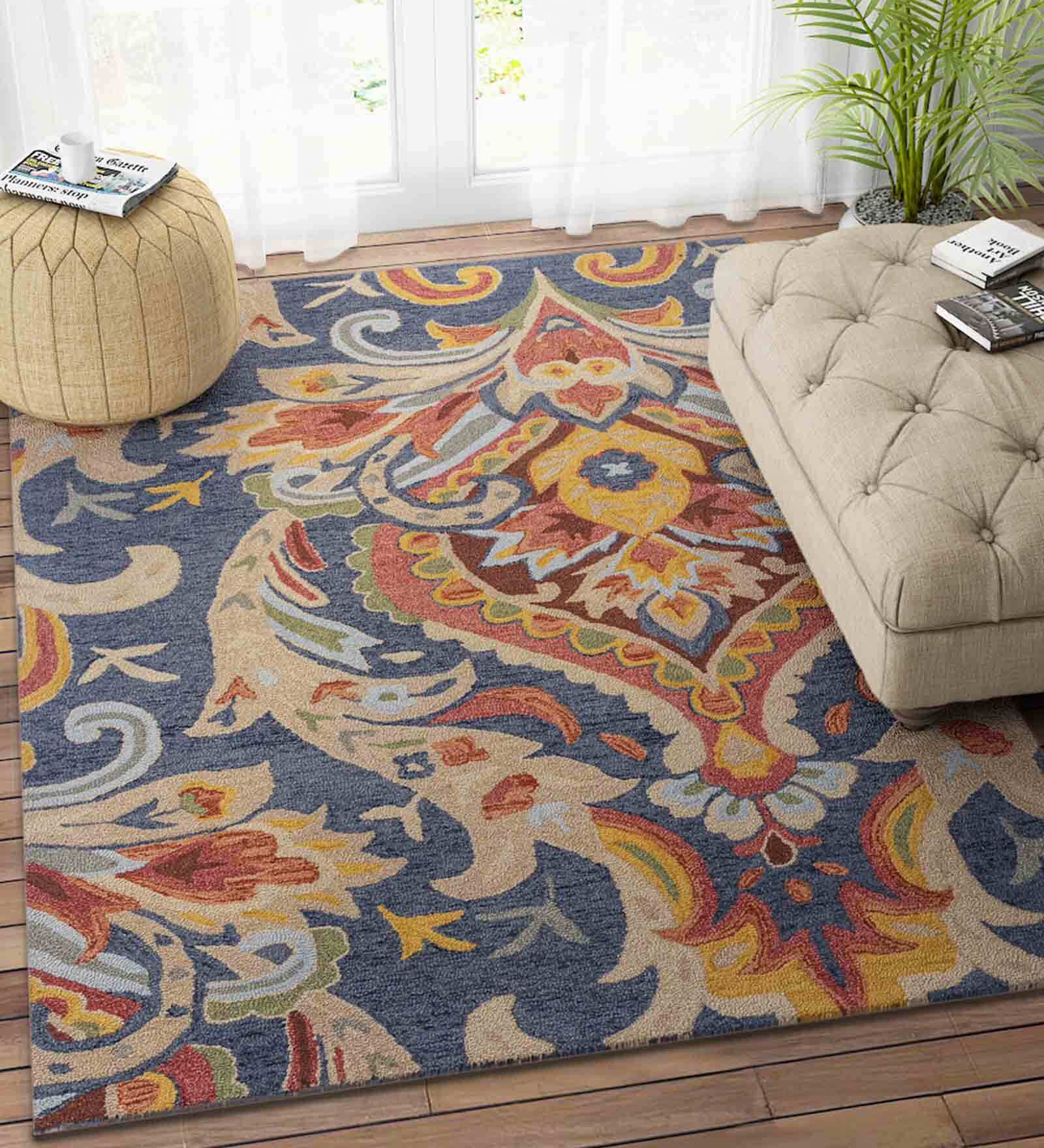 Buy Blue Wool Floral 4 x 6 Feet Hand Tufted Carpet by Imperial Knots at ...