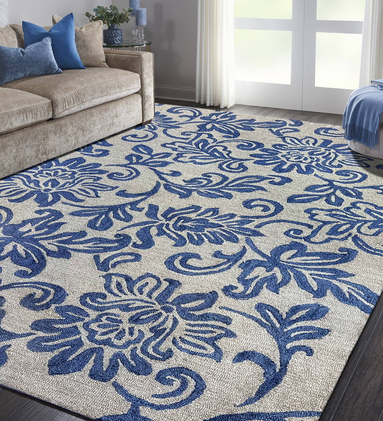 Buy Blue Floral Wool 5 ft x 7 ft Hand Tufted Carpet at 12% OFF by ...
