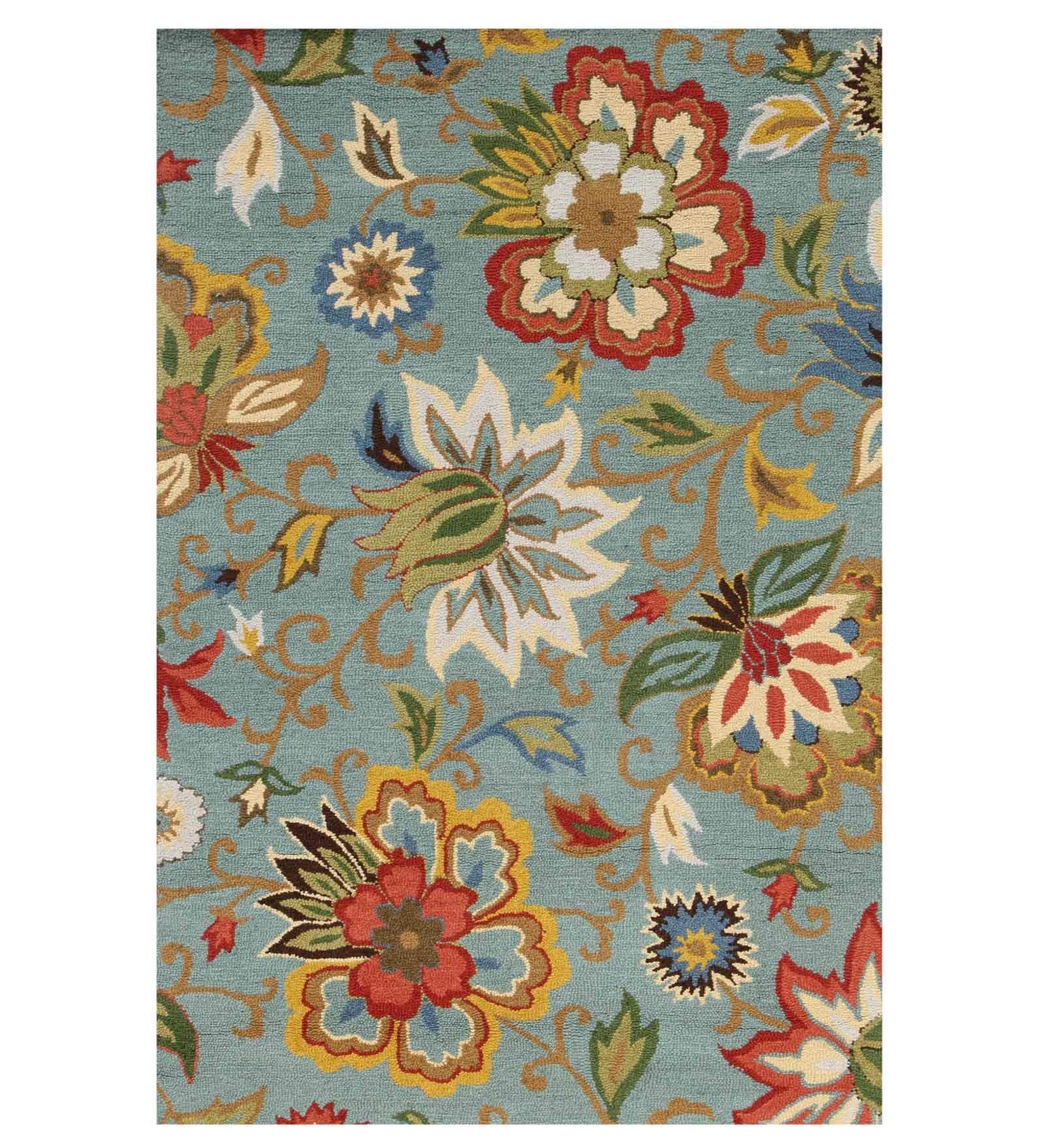 Buy Blue Floral Wool 6 ft x 9 ft Hand Tufted Carpet by Jaipur Rugs at 5 ...