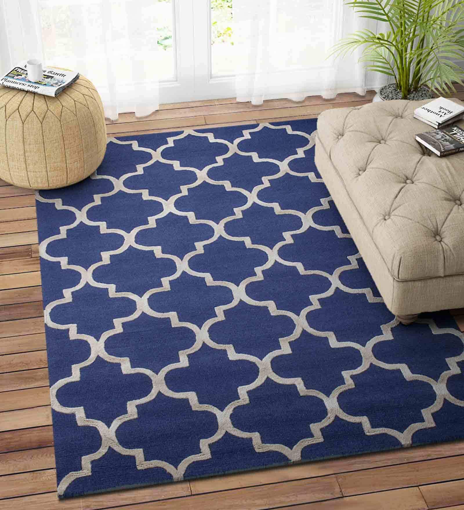 Buy Blue Moroccan Wool 5 ft x 8 ft Hand Tufted Carpet at 34% OFF by ...
