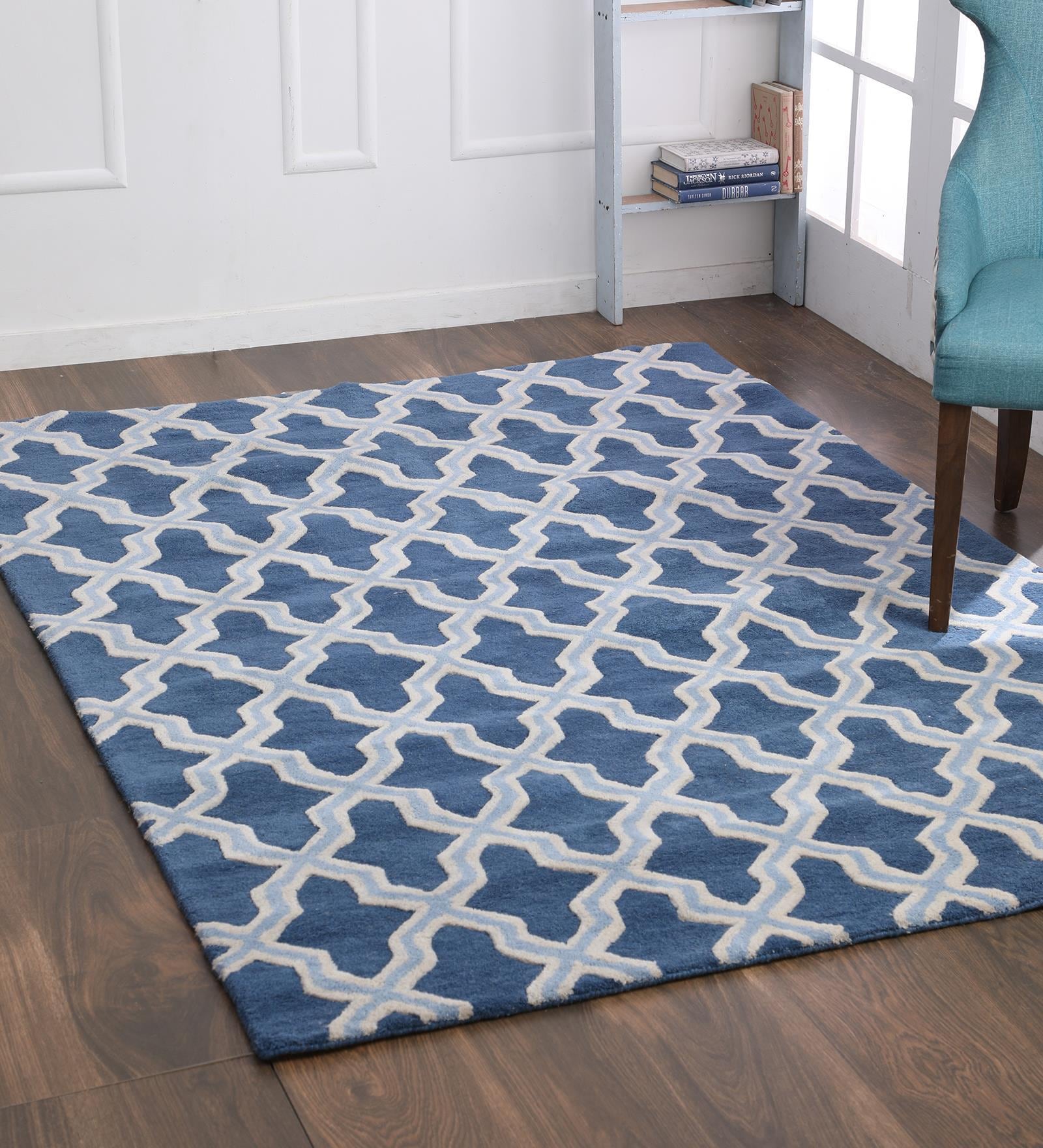 Buy Blue Wool Hand Tufted 7 x 5 Ft Carpet by Obeetee at 22% OFF by ...