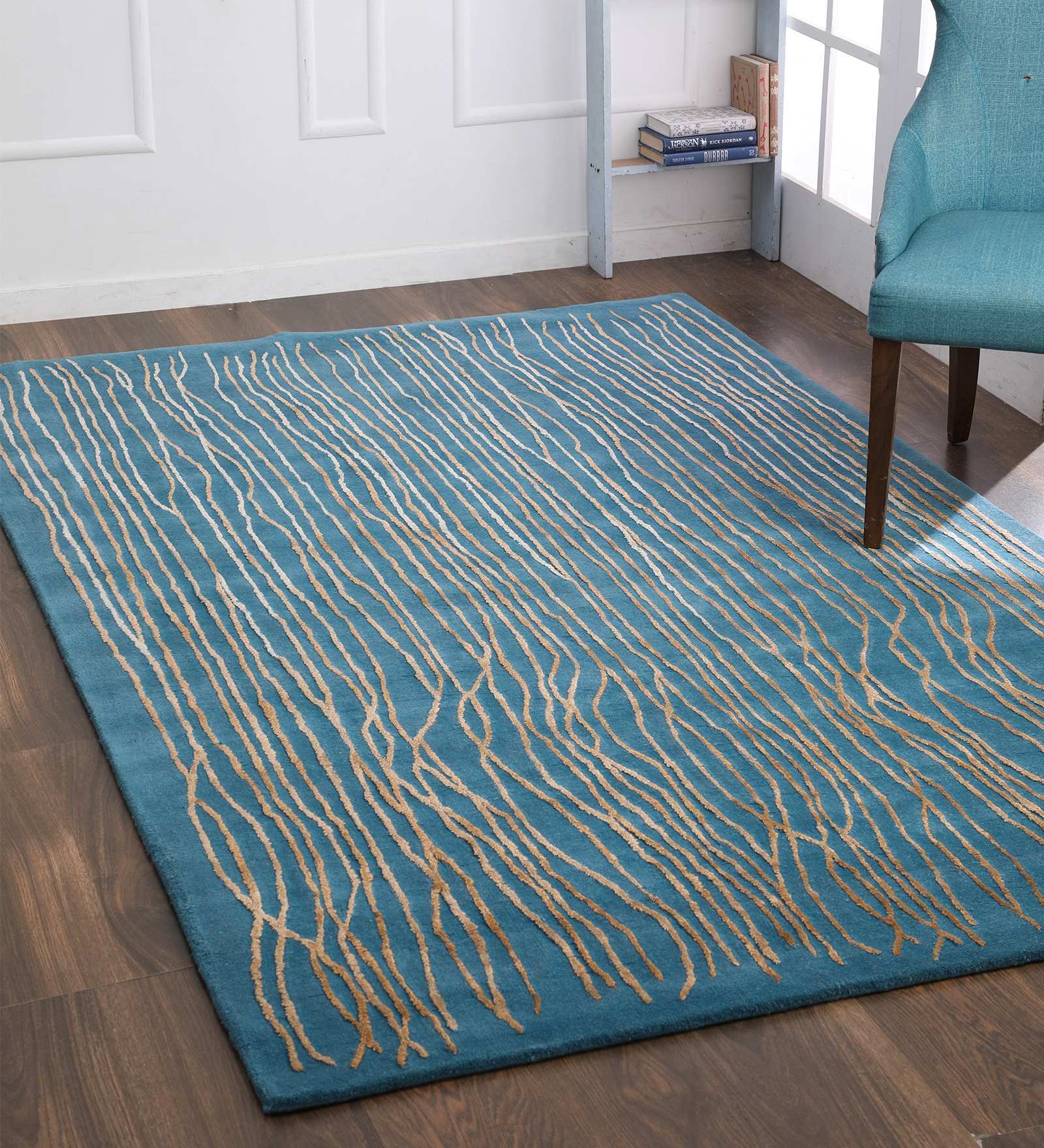 Buy Blue Abstract Pattern Hand Tufted Wool Carpet 8 x 5 feet by Obeetee ...