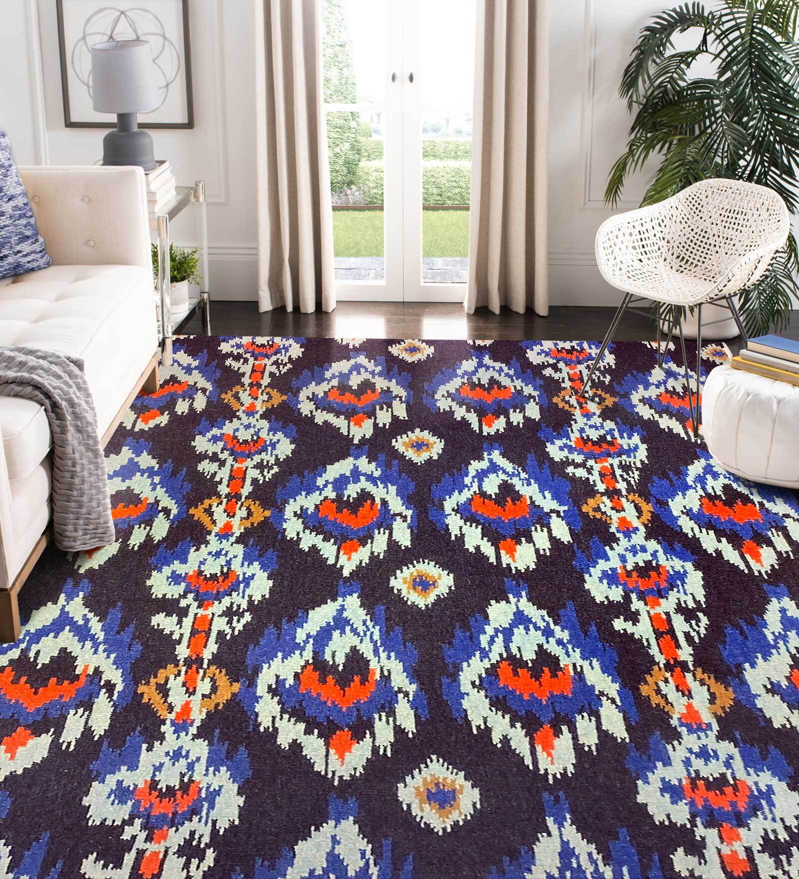 Buy Blue Abstract Wool 5 ft x 7 ft Hand Woven Carpet by QAALEEN at 10% ...