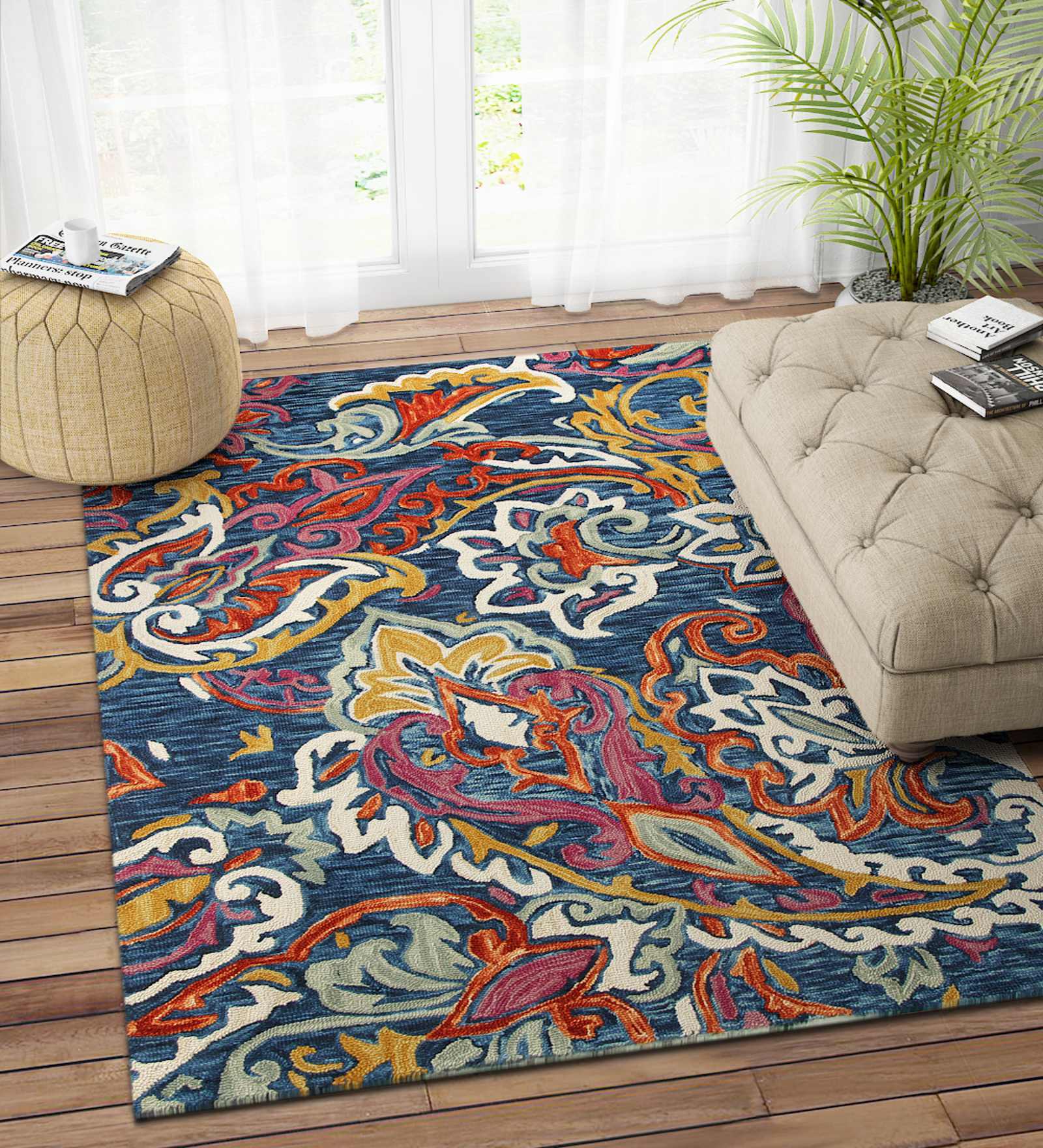Buy Blue suzani Wool 5 ft x 8 ft Hand Tufted Carpet by Imperial Knots ...
