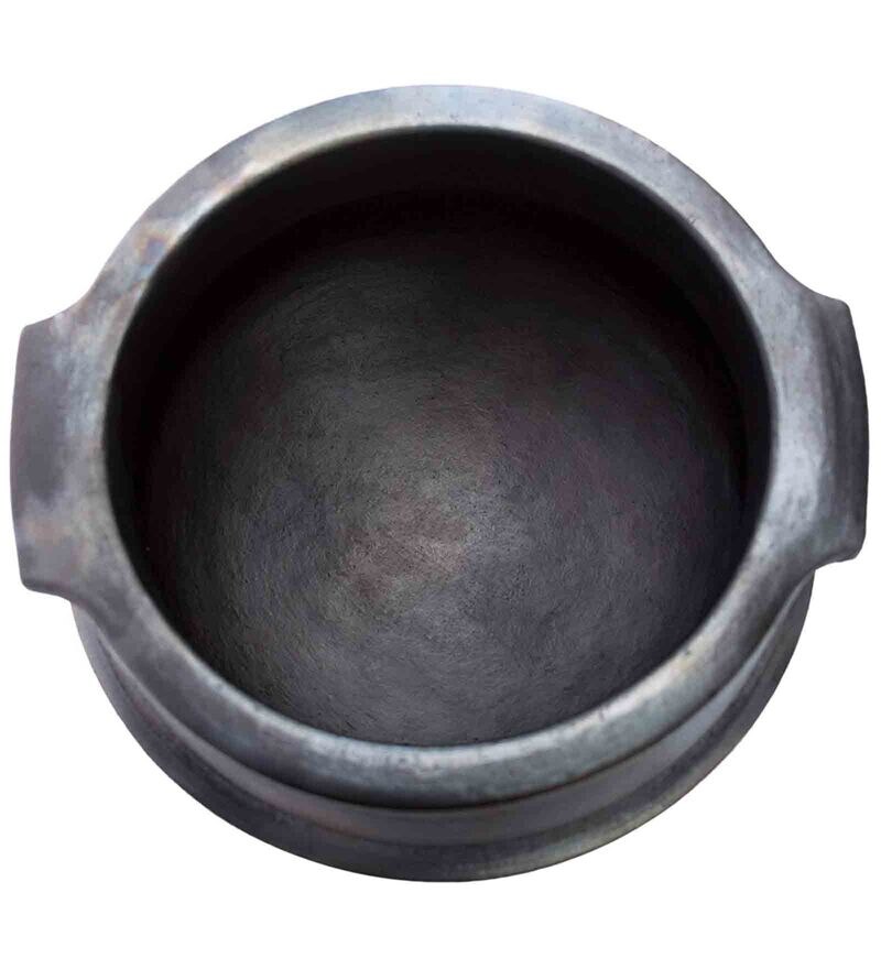 Buy Black Clay Handi with Handle and Lid 4 Litre By Ecocraft India ...