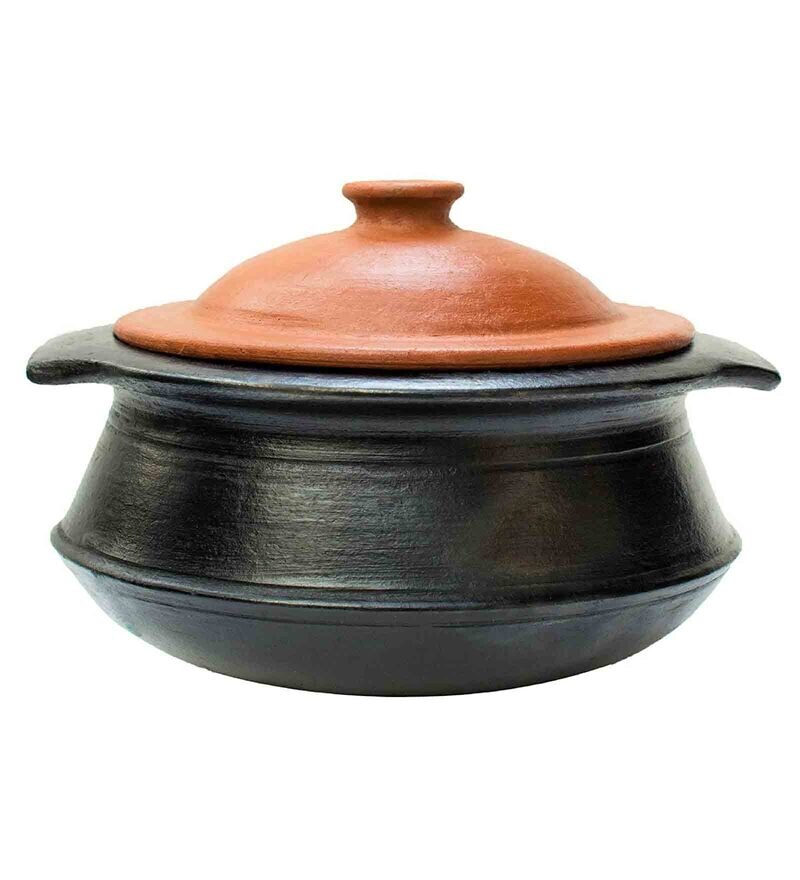 Buy Black Clay Handi with Handle and Lid 4 Litre By Ecocraft India ...