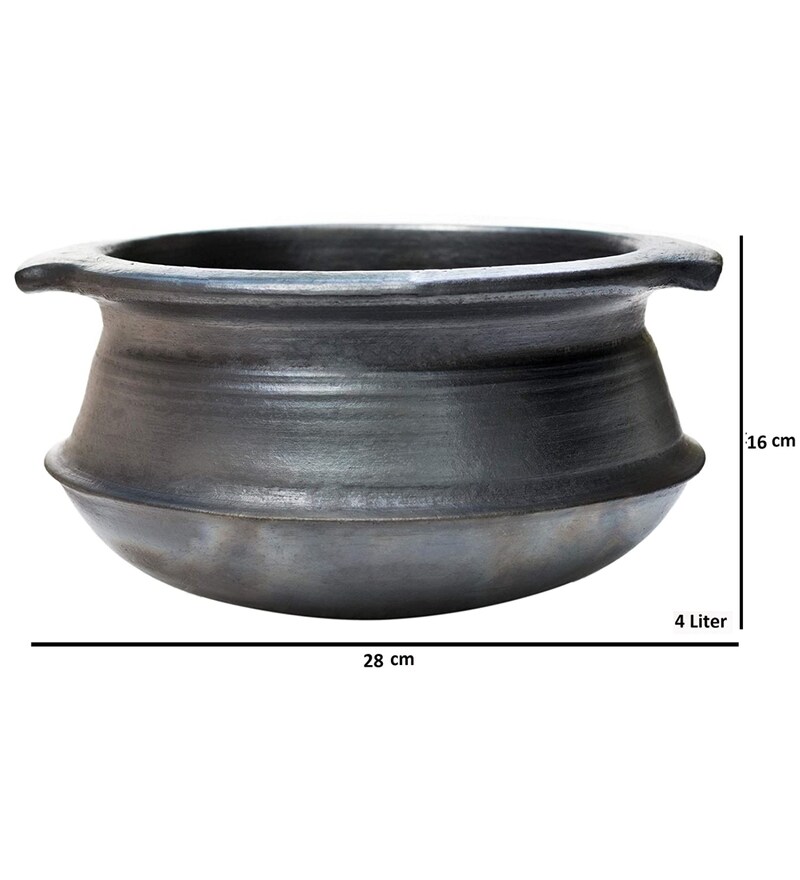 Buy Black Clay Handi with Handle and Lid 4 Litre By Ecocraft India ...