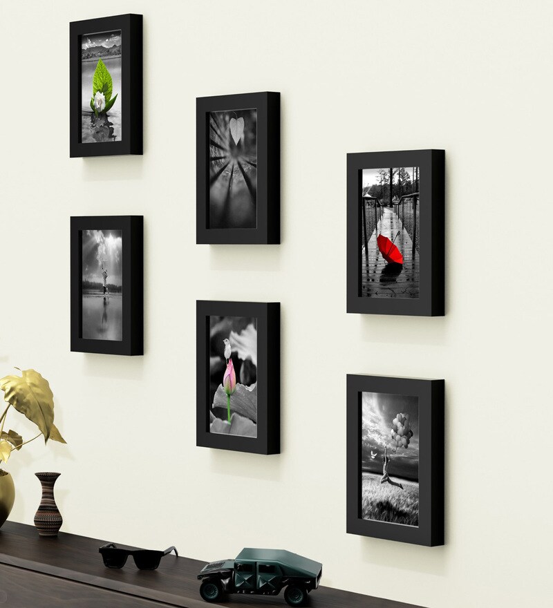 Buy Black Engineered Wood Collage Photo Frames, Set of 6 by Random ...