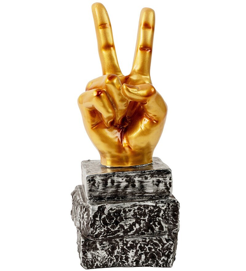 Buy Black Gold-Coloured Hand Victory Sign Polyresin Figurine by Tied ...