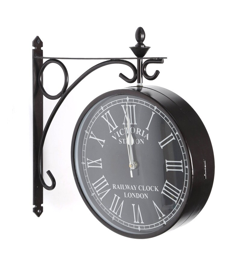Buy Black Metal Analog Railway Clock by Tu Casa Online - Platform ...
