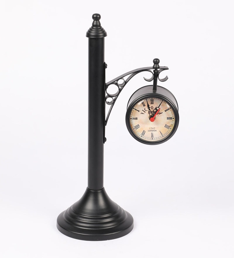 Buy Black Metal Analog Table Clock by Exim Decor Online - Table Clocks ...