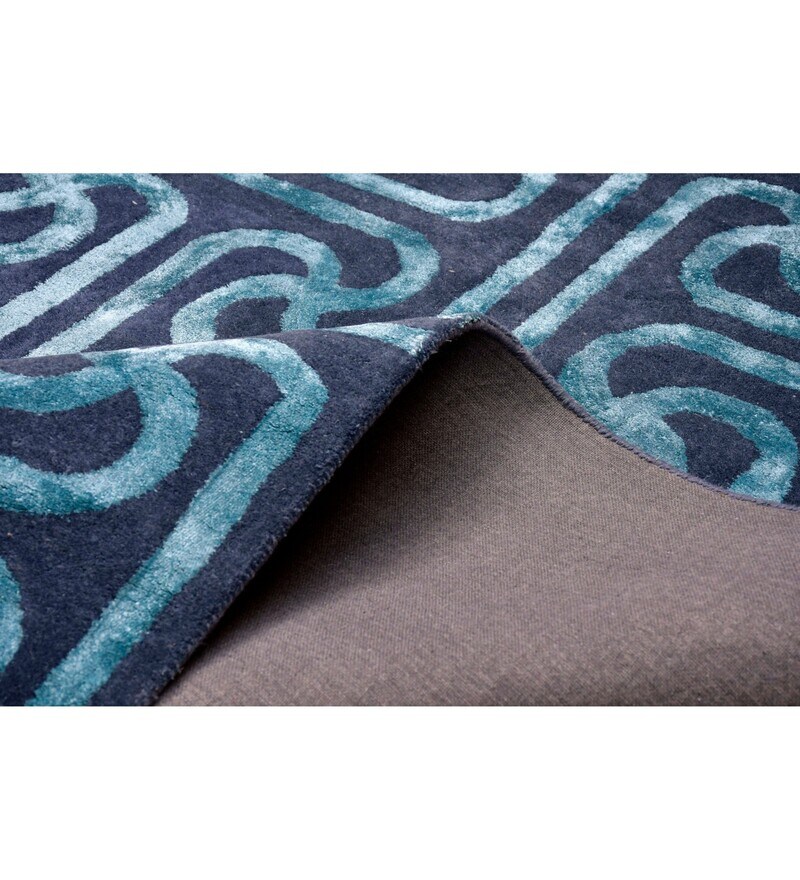 Buy Blue 100% Wool Abstract 5 x 8 Feet Hand Tufted Carpet by Sanded ...