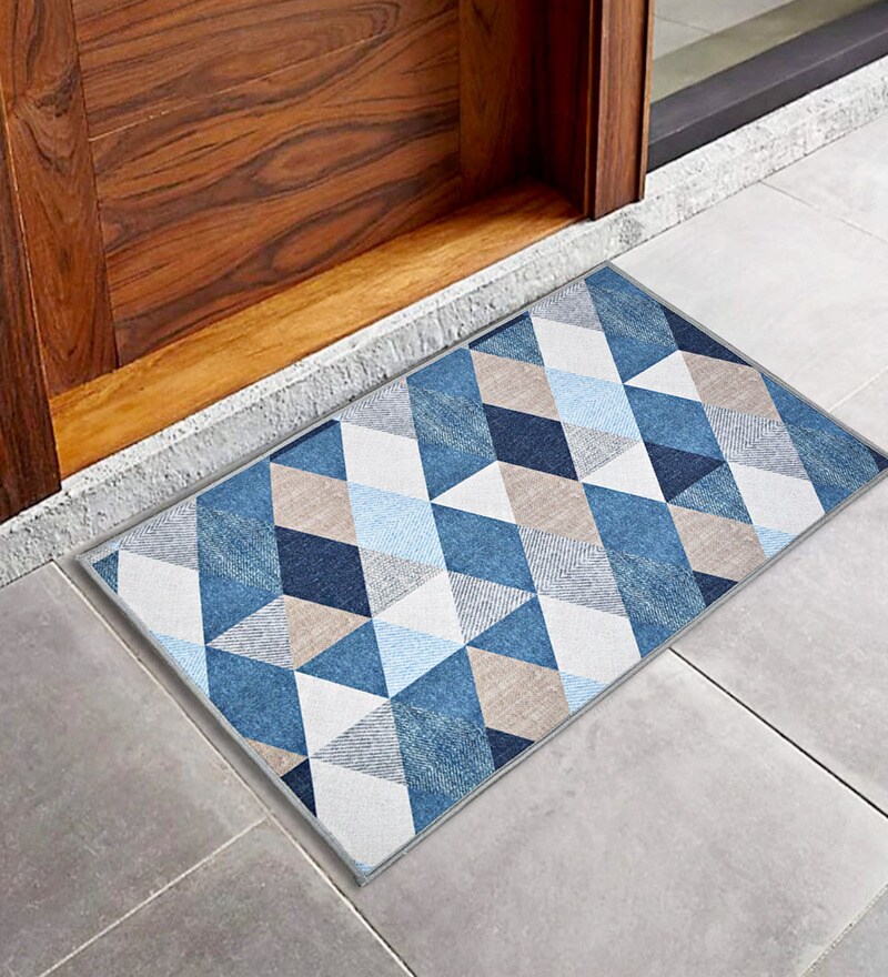 Buy Blue Geometric 24 x 16 Inches Anti Skid Door Mat By aloo U.S ...
