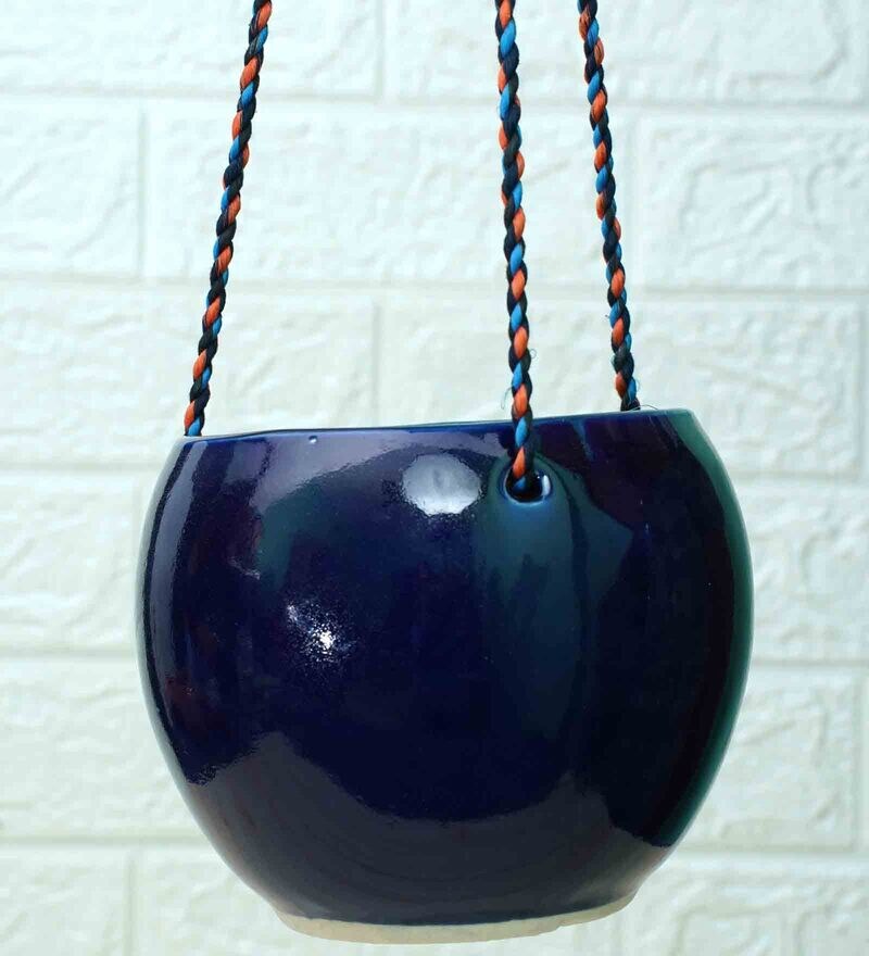 Buy Blue Ceramic Hanging Planter By Gold Dust Online - Floor Planters ...