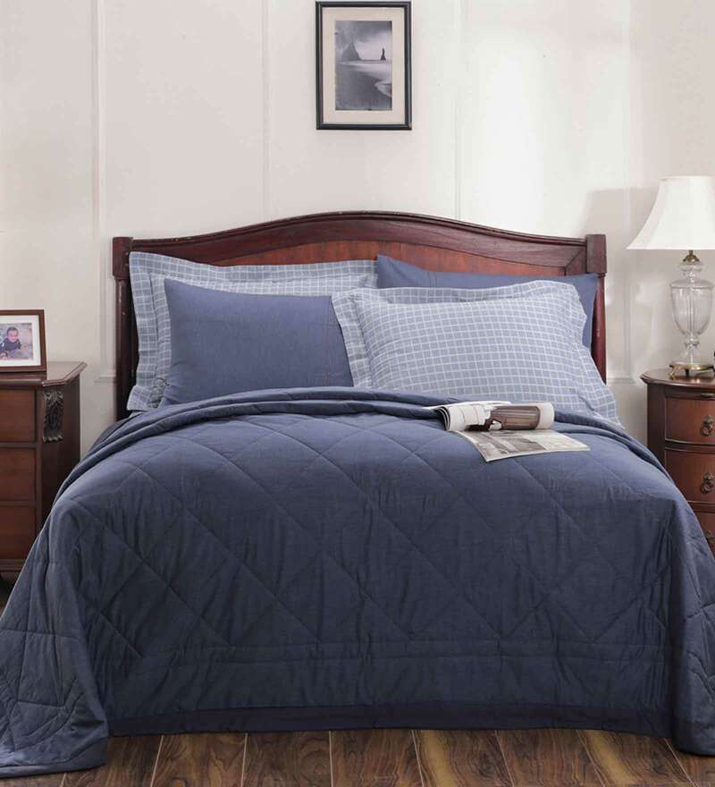 Buy Blue Cotton 240 GSM AC Room Double Bed Quilt by Maspar Online ...