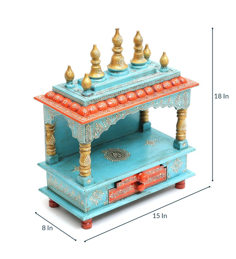 Buy Blue Wood Pooja Mandir Without Door By Craft Tree Online - Wall ...