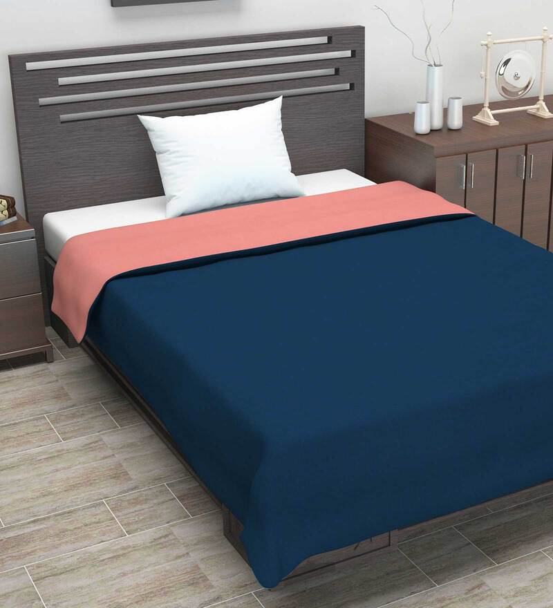 Buy Blue Solid Polyester 120 GSM Single Bed Reversible Dohar by Divine ...