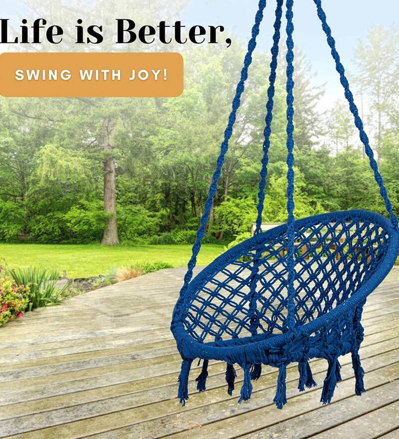 Buy Round Fabric Swing in Blue Colour with chain Online - Swings ...