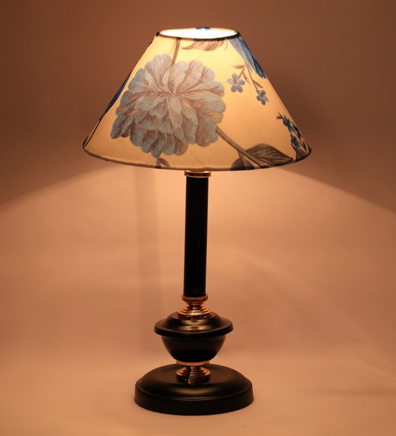 Buy White & Blue Shade Table Lamp With Metal Base By Foziq Online ...