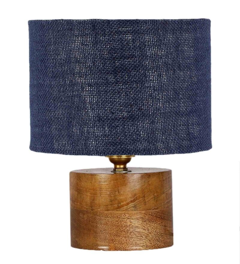 Buy Blue Shade Table Lamp With Wood Base By New Era Online - Wood Night ...